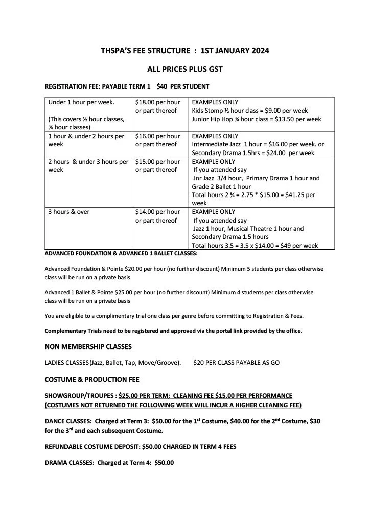 TIMETABLE & PRICING — THSPA