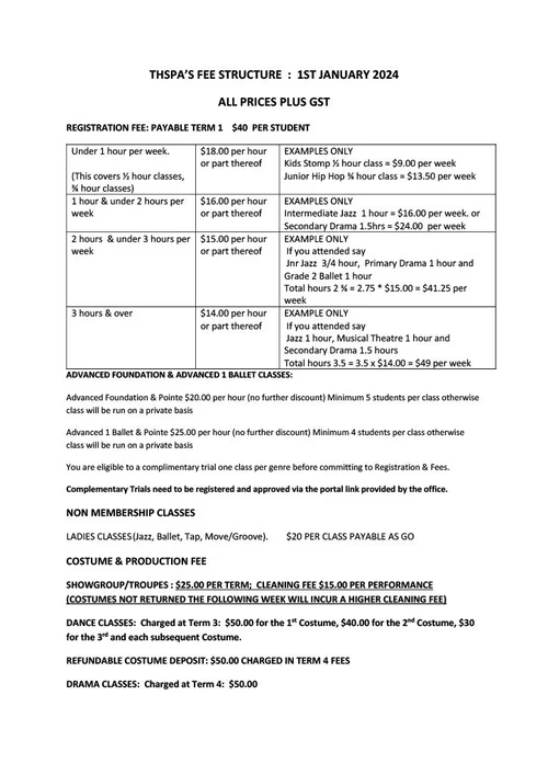 TIMETABLE & PRICING — THSPA