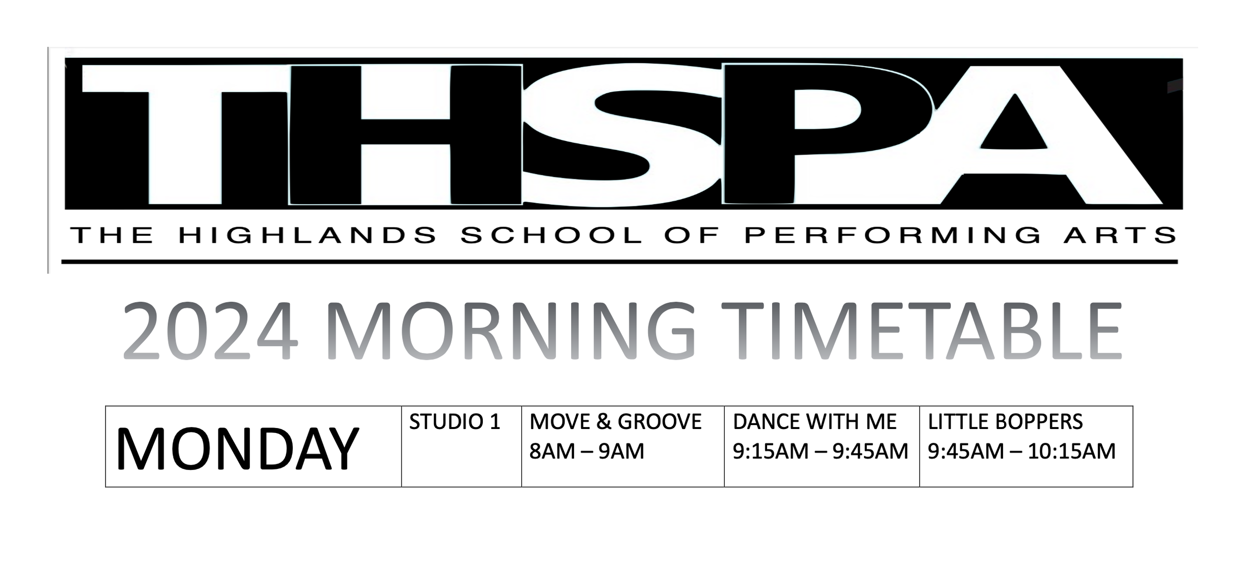 TIMETABLE & PRICING — THSPA