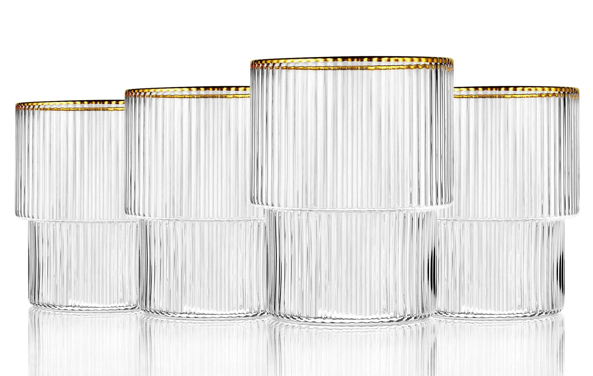 Fluted Drinking Glass - Clear + Gold Rim | Set of 4 — Myrtle & Rum