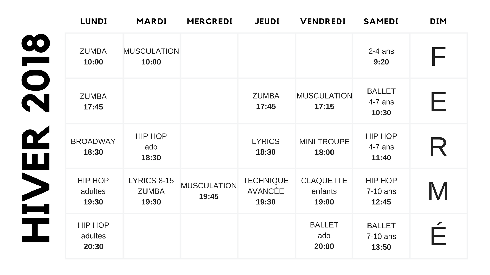 Horaire — École de danse Jessica Loiseau