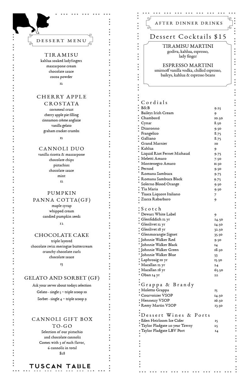 DESSERTS — TUSCAN TABLE