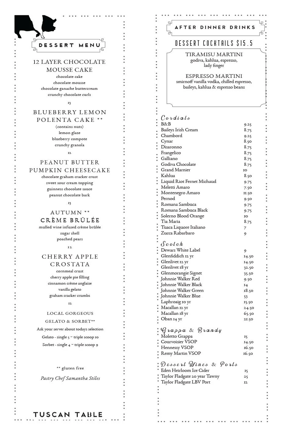 DESSERTS — TUSCAN TABLE