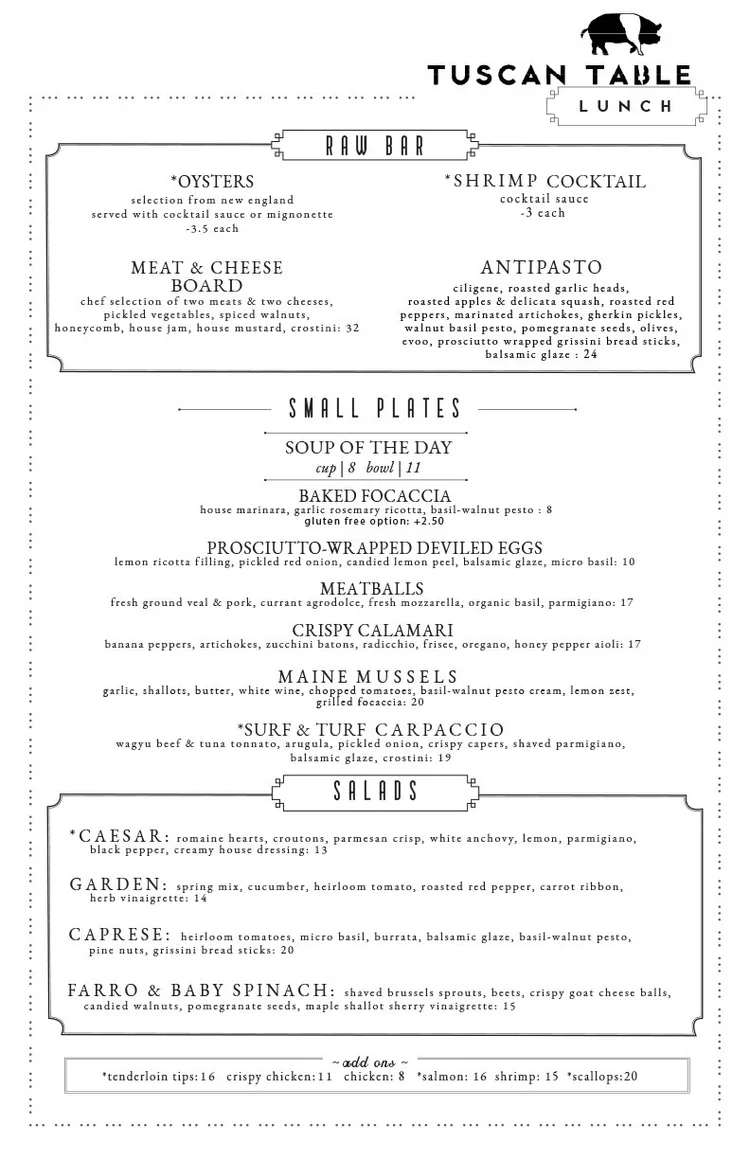 LUNCH — TUSCAN TABLE