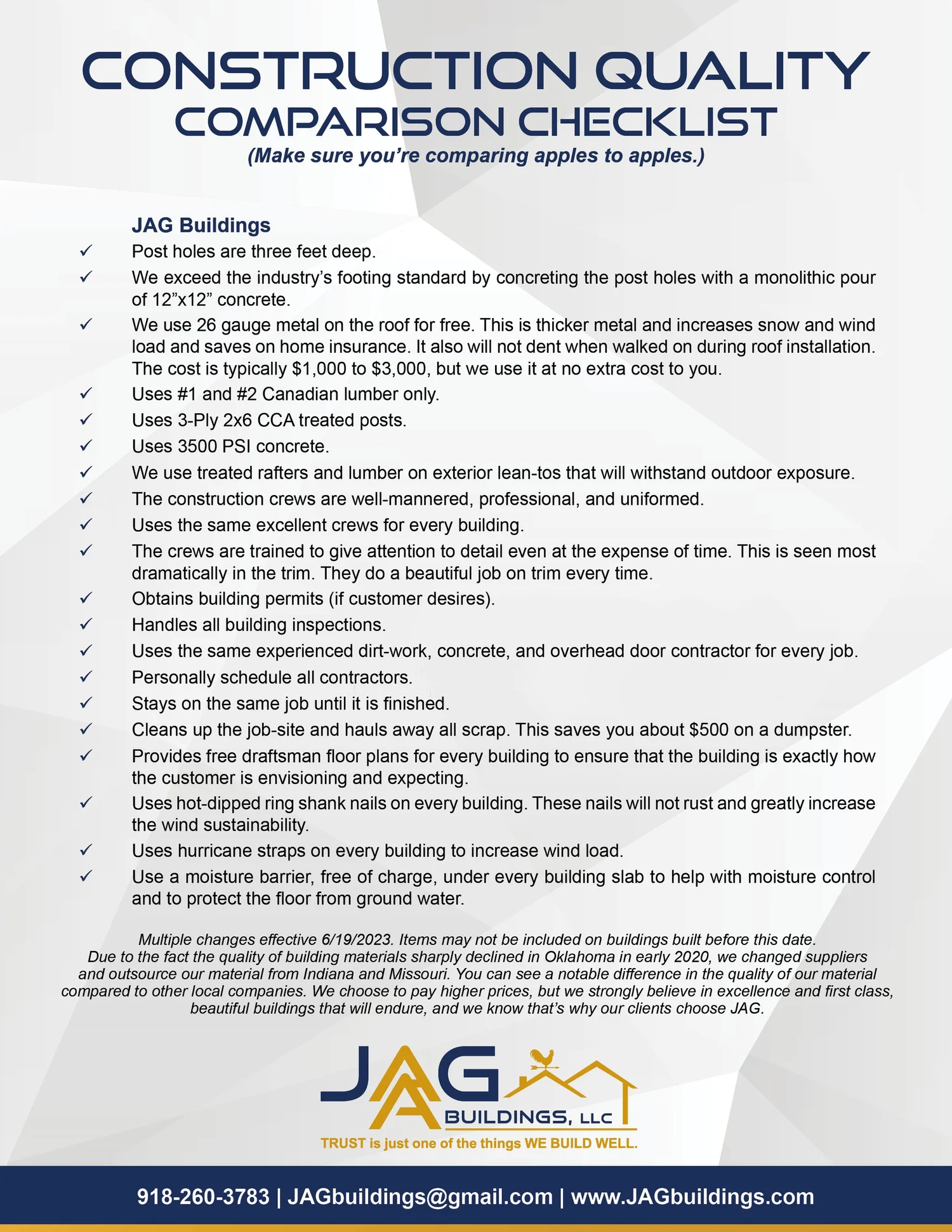 Quality Comparison — JAG Buildings