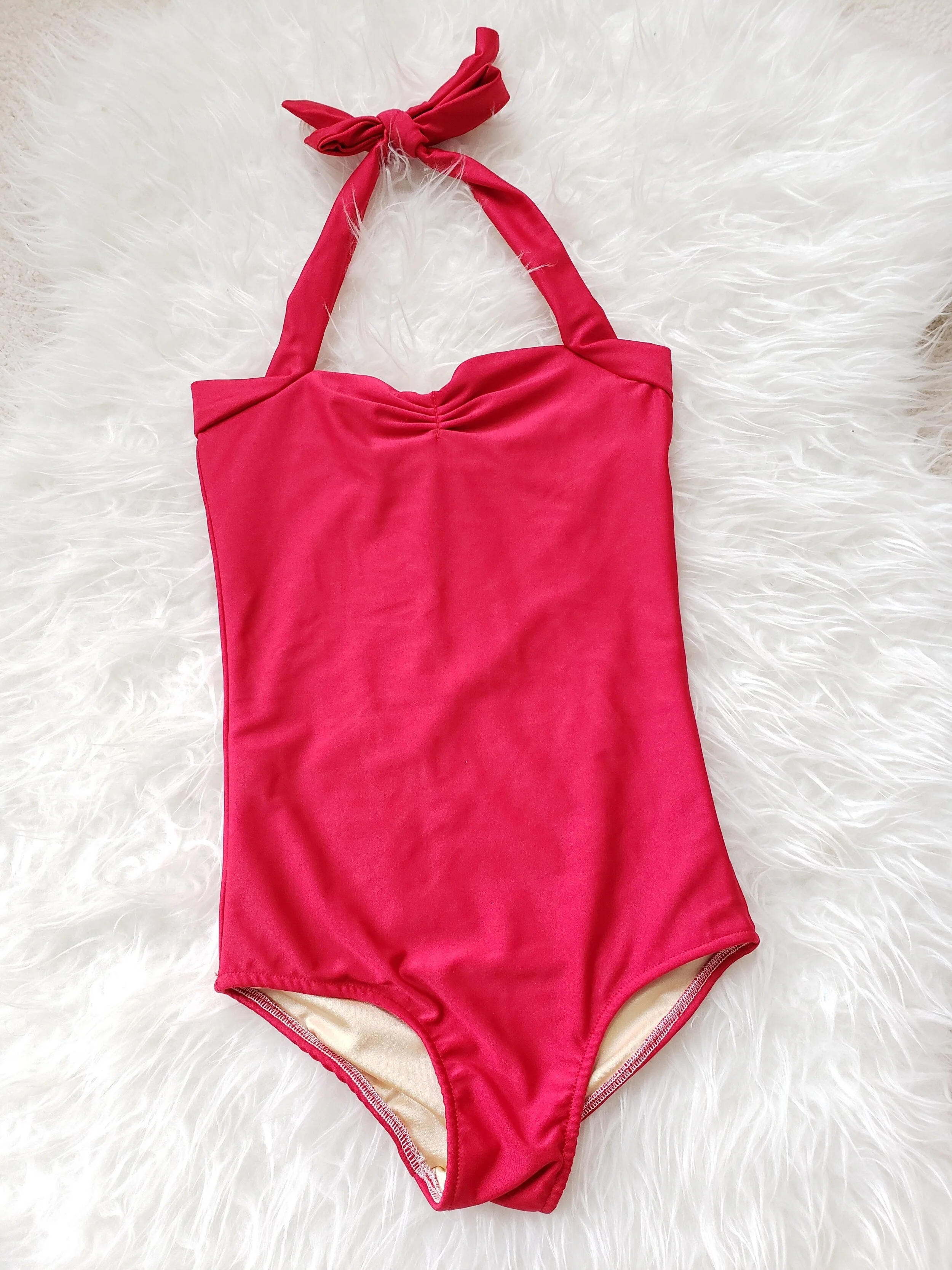Girls solid red one piece — Red Dolly Swimwear