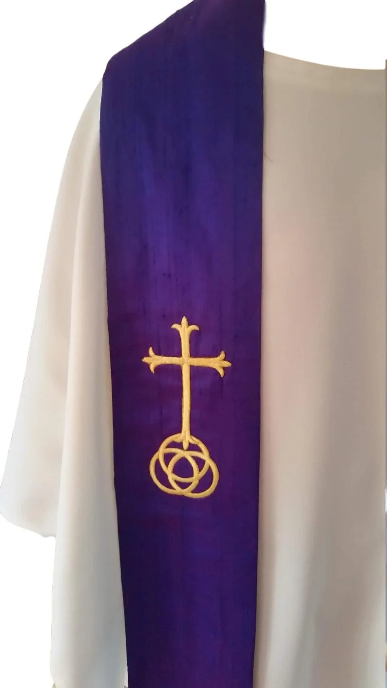 Clearance STQ-602 Purple Violet Silk Clergy Stole with Trinity Design ...