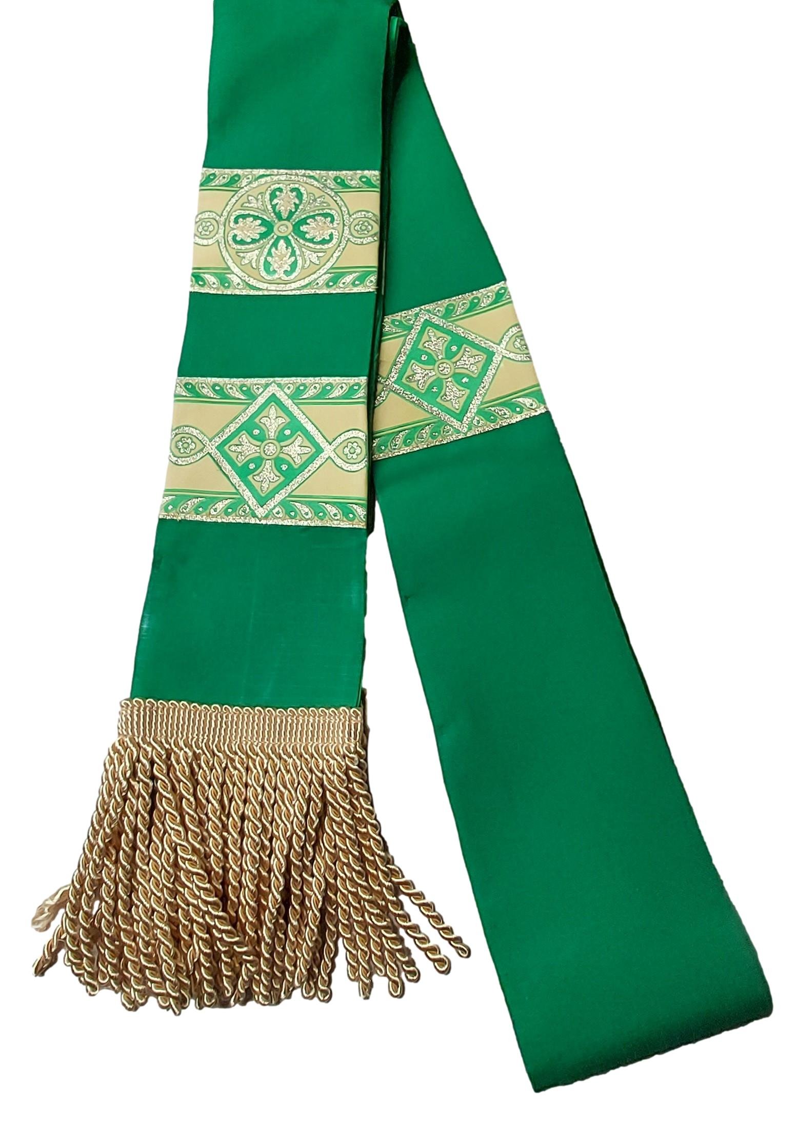 Green Deacon's Stole with metallic bandings — Hosanna Vestments and ...