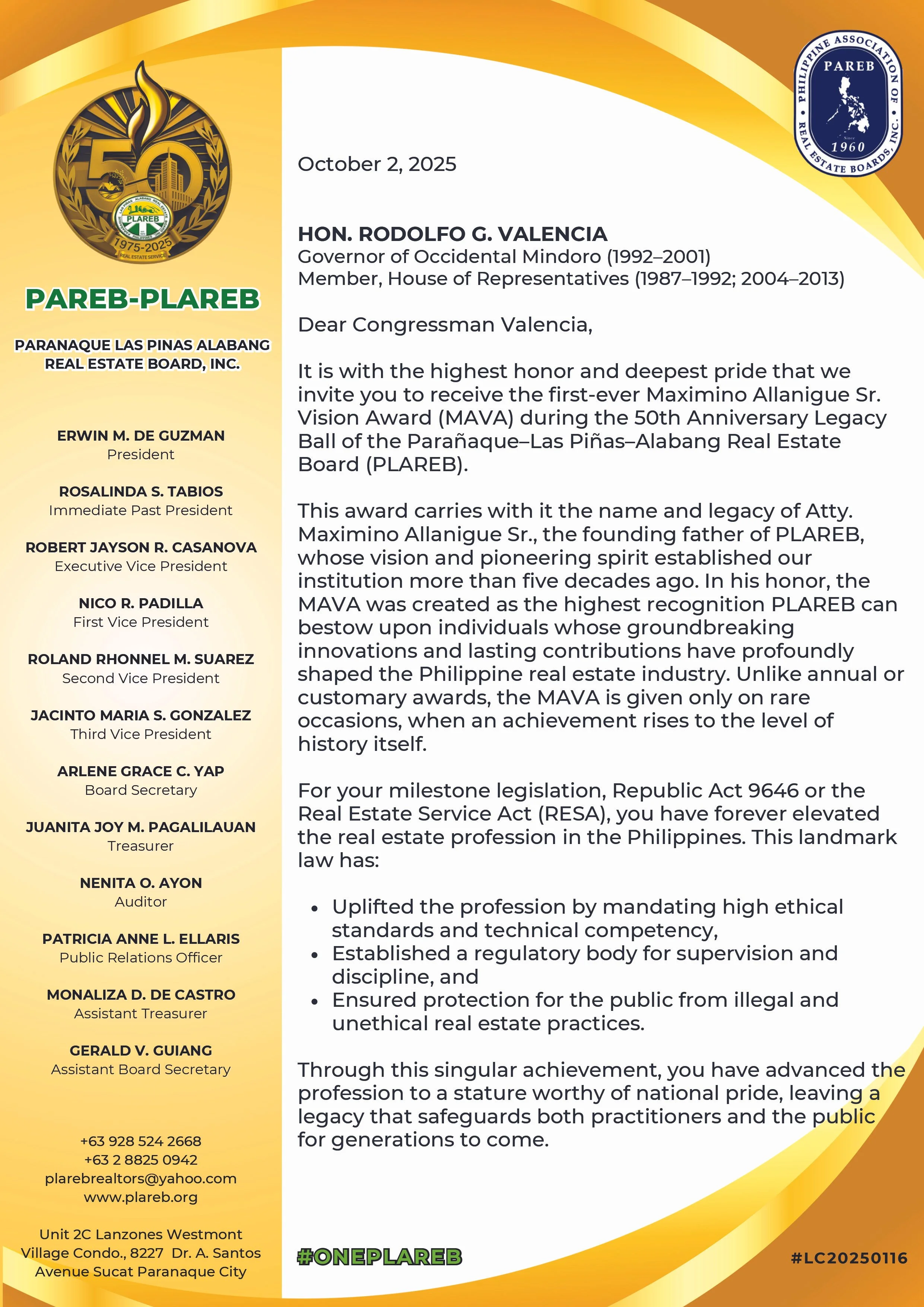 CELEBRATE 50 GOLDEN YEARS PARAÑAQUE LAS PIÑAS ALABANG REAL ESTATE BOARD ...