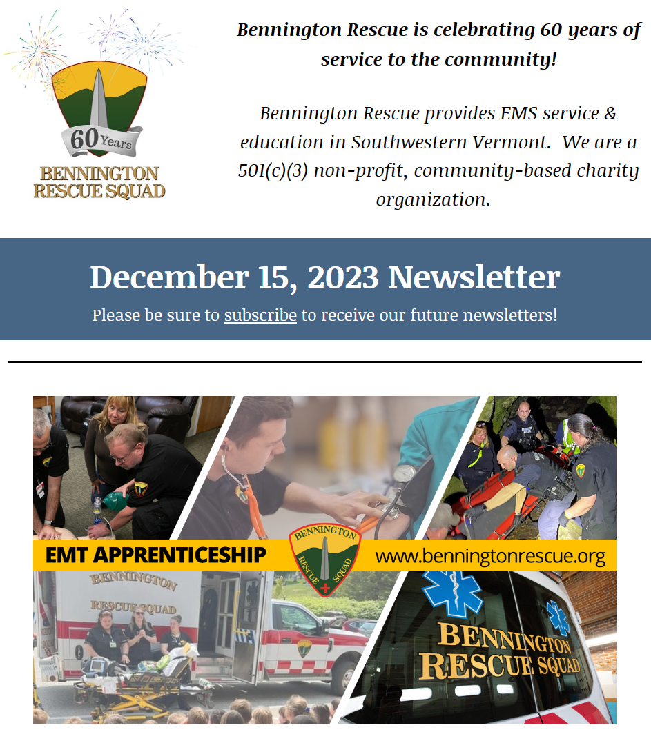 NEWS — BENNINGTON RESCUE SQUAD