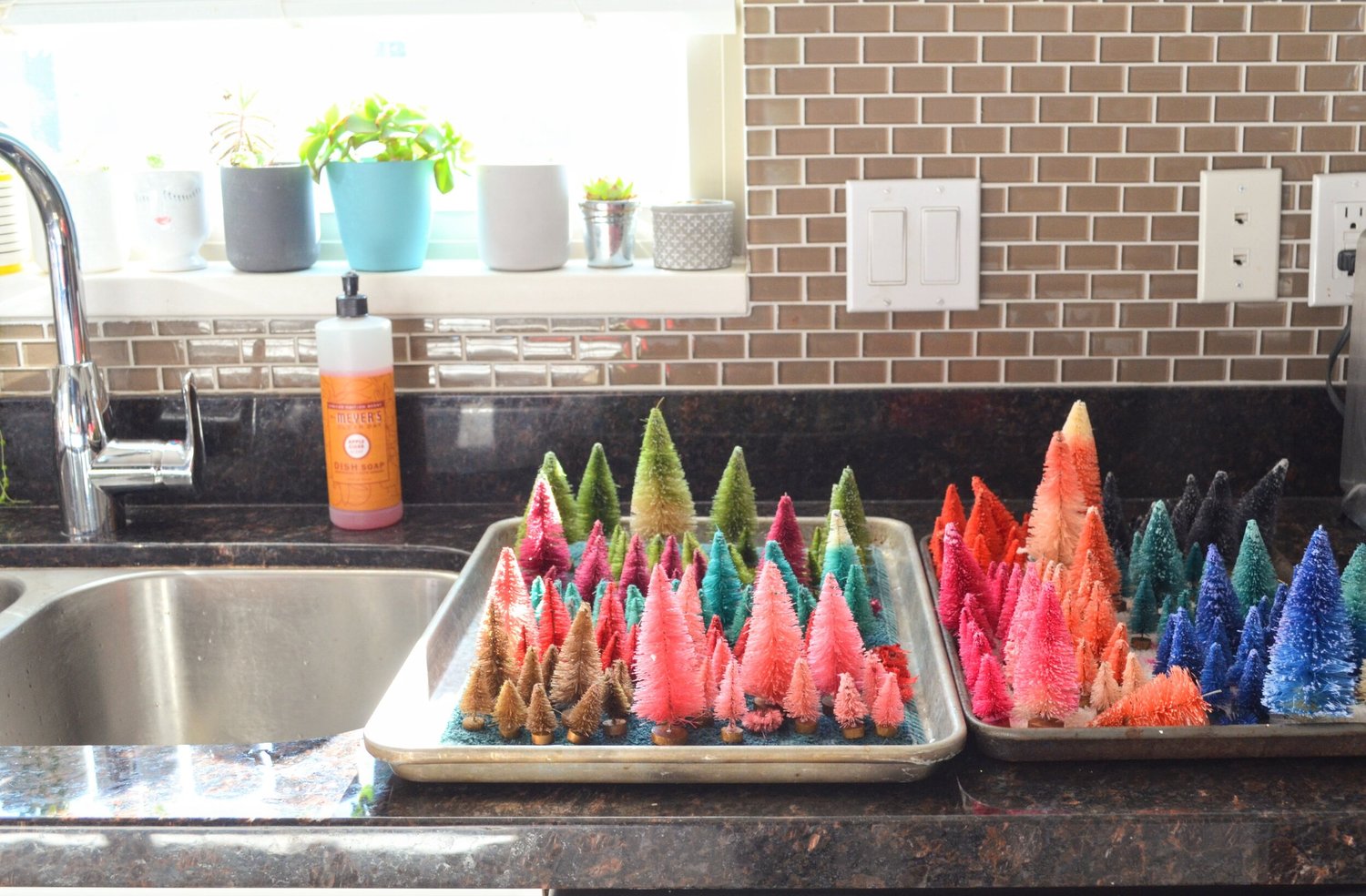 Winter Craft Camp: Dyed Bottle Brush Trees — Apricot Polkadot