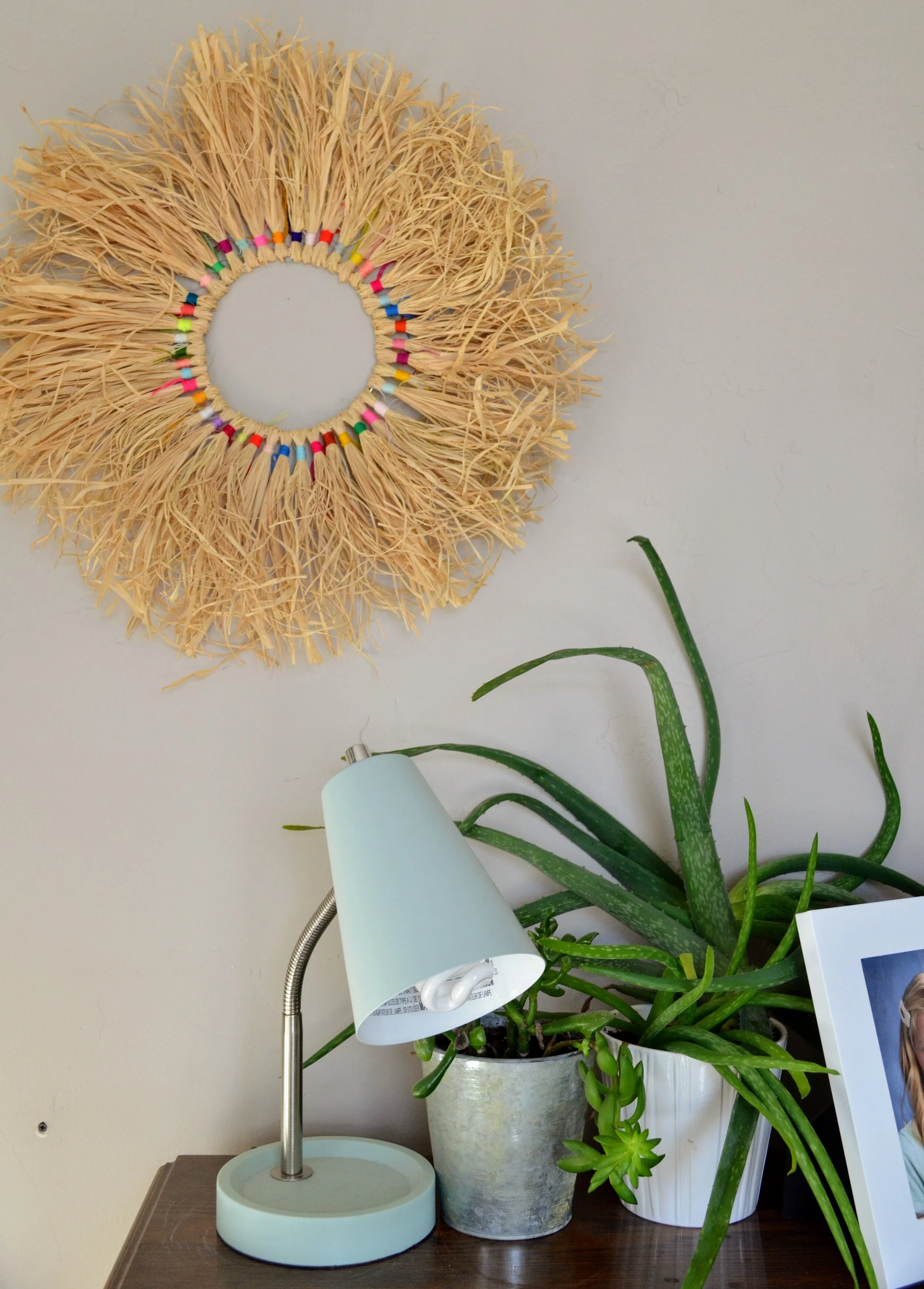 Yarn Tied Raffia Wreath — Apricot Polkadot