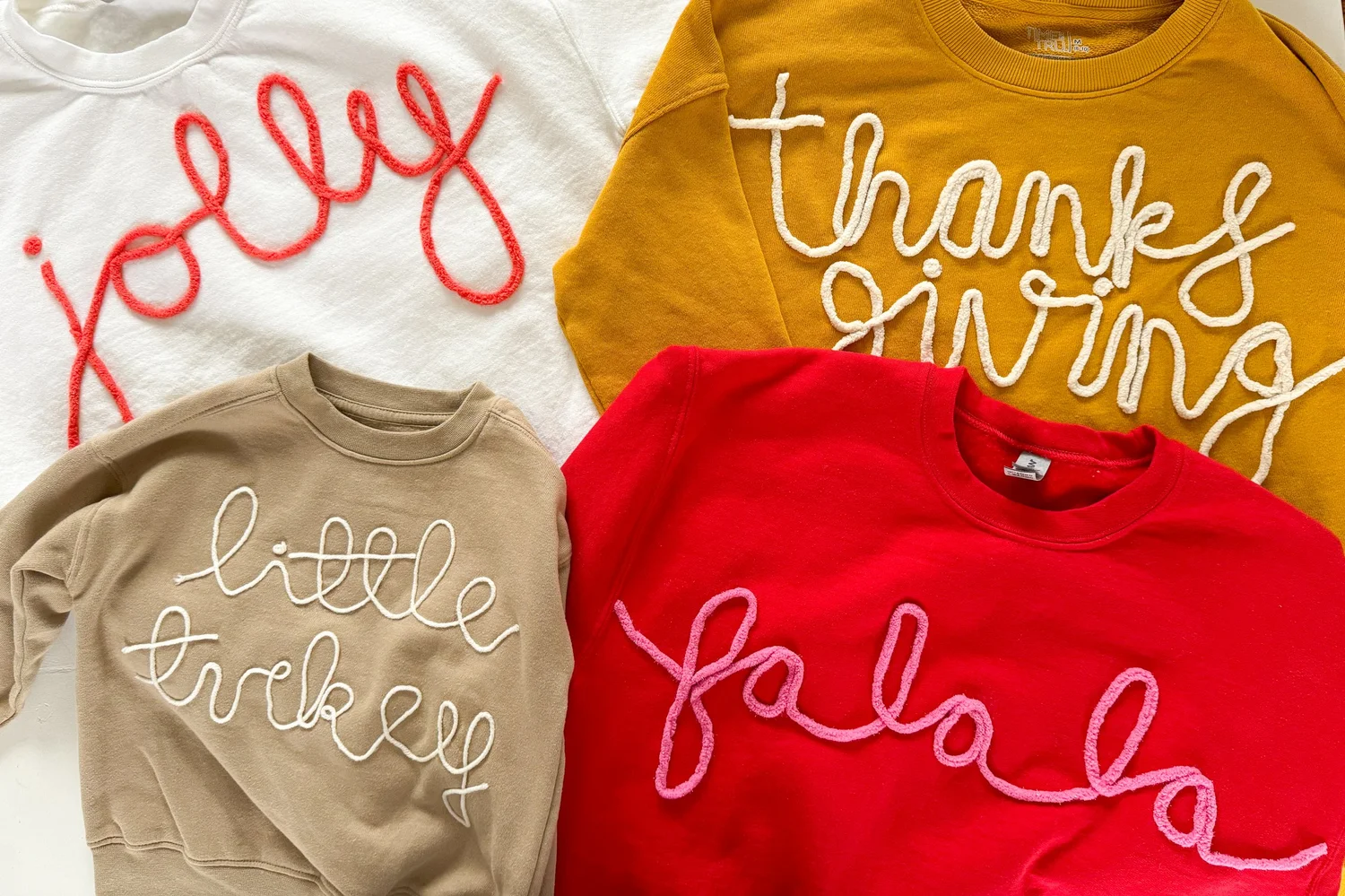 Faux Embroidered/Stitched Sweatshirts — Apricot Polkadot