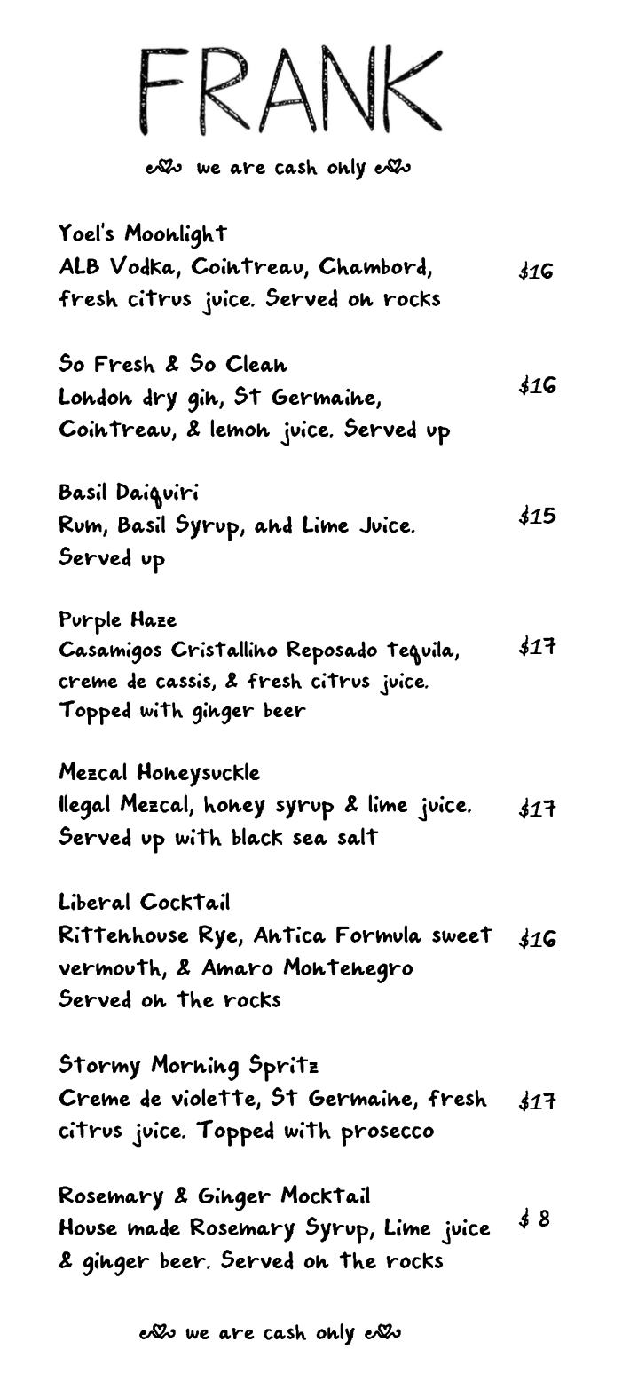 Frank Restaurant Cocktail Menu | Unique & Delicious Creations — Frank