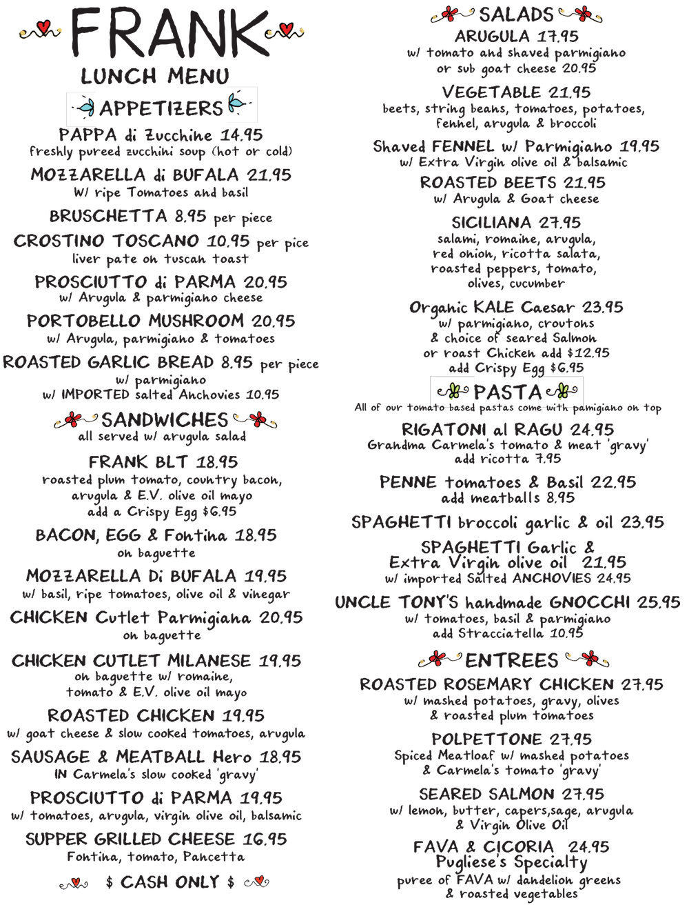 Frank Restaurant Brunch Menu | Delightful Italian Brunch Selections — Frank