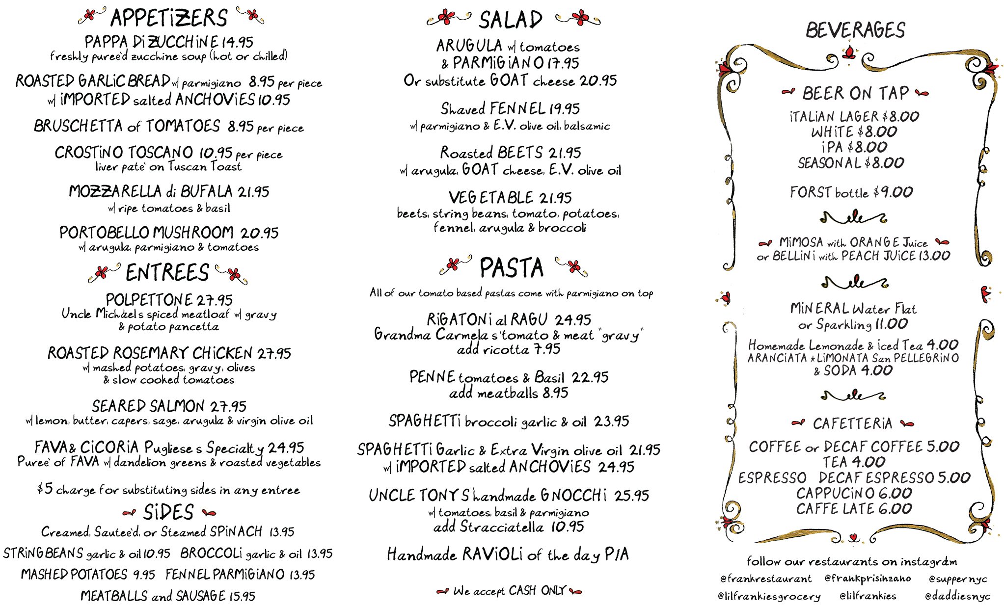 Frank Restaurant Dinner Menu | Authentic Italian Flavors — Frank