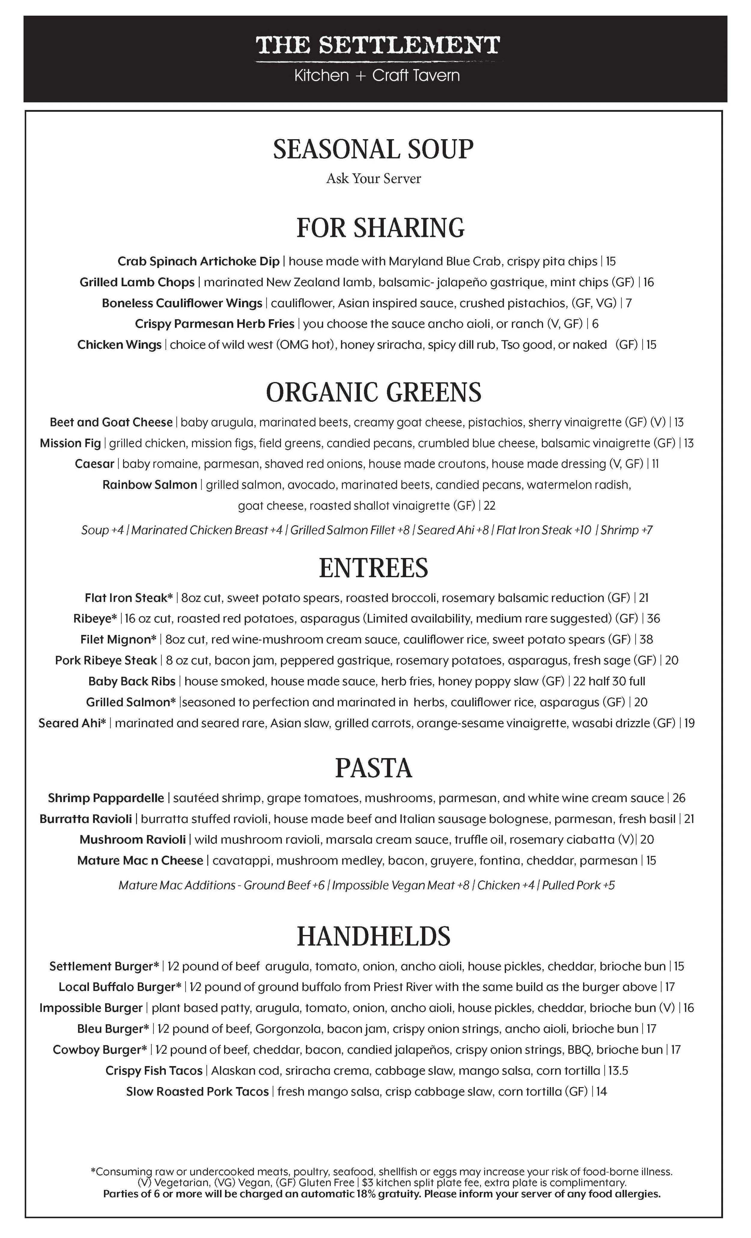 Menu — Priest River, ID Restaurant and Bar