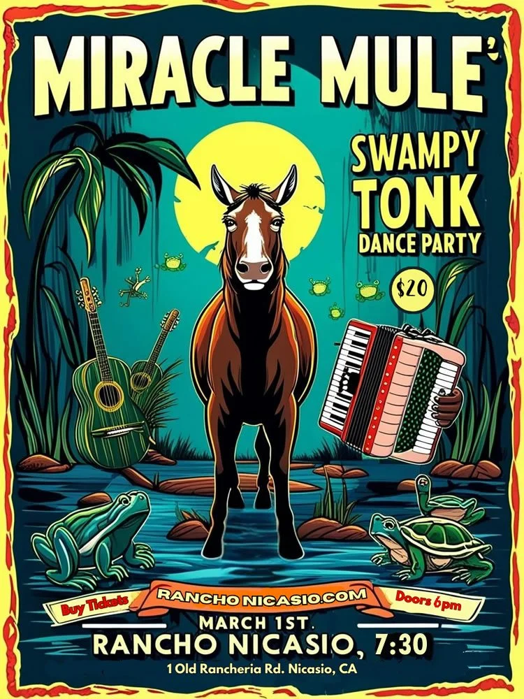 Shows — Miracle Mule - The Bay Area's Favorite Swampy Tonk Dance Band!