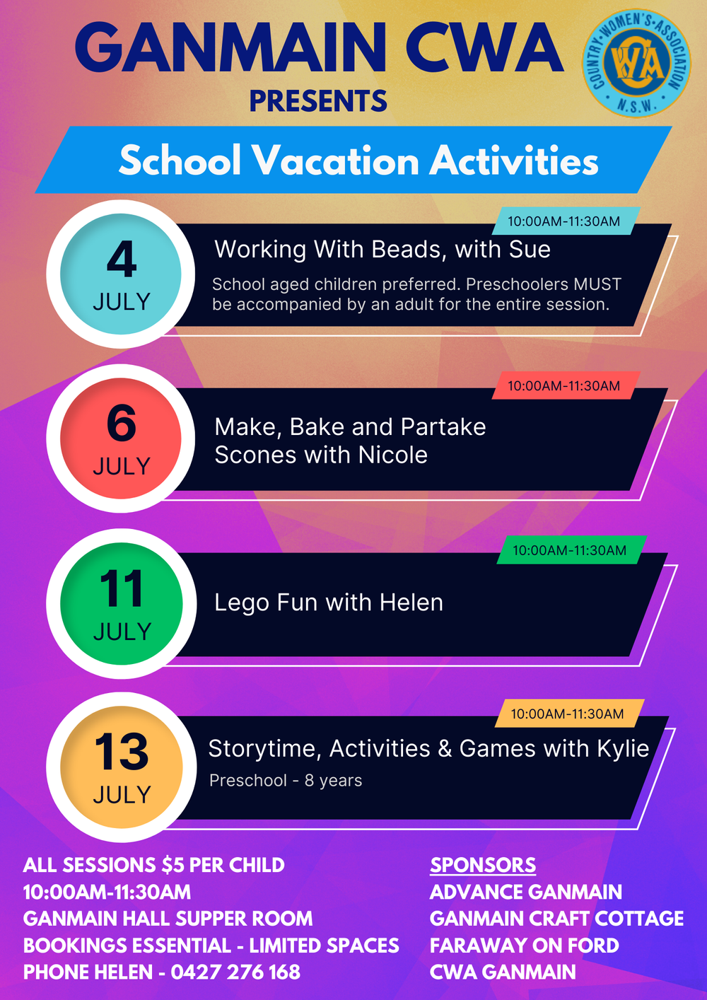 Ganmain CWA School Vacation Activities — Visit Coolamon Shire