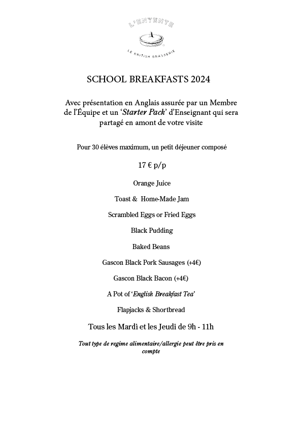 School BreakFasts — L'Entente, Le British Brasserie