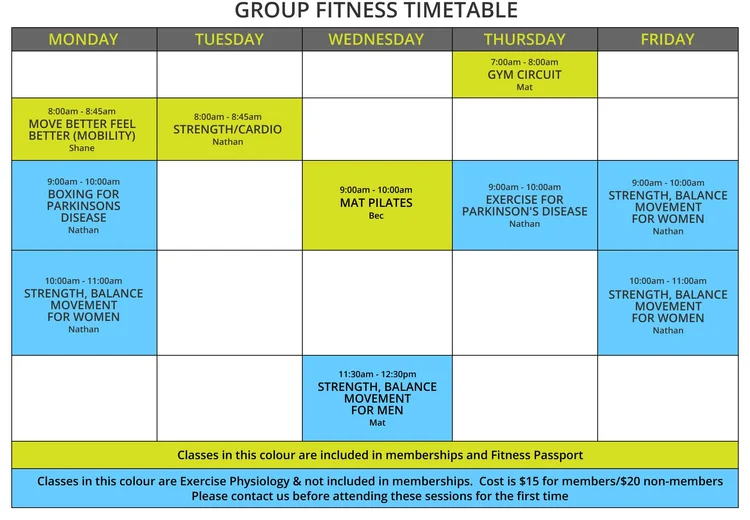 Group Fitness Timetable — Pure Fitness Alstonville