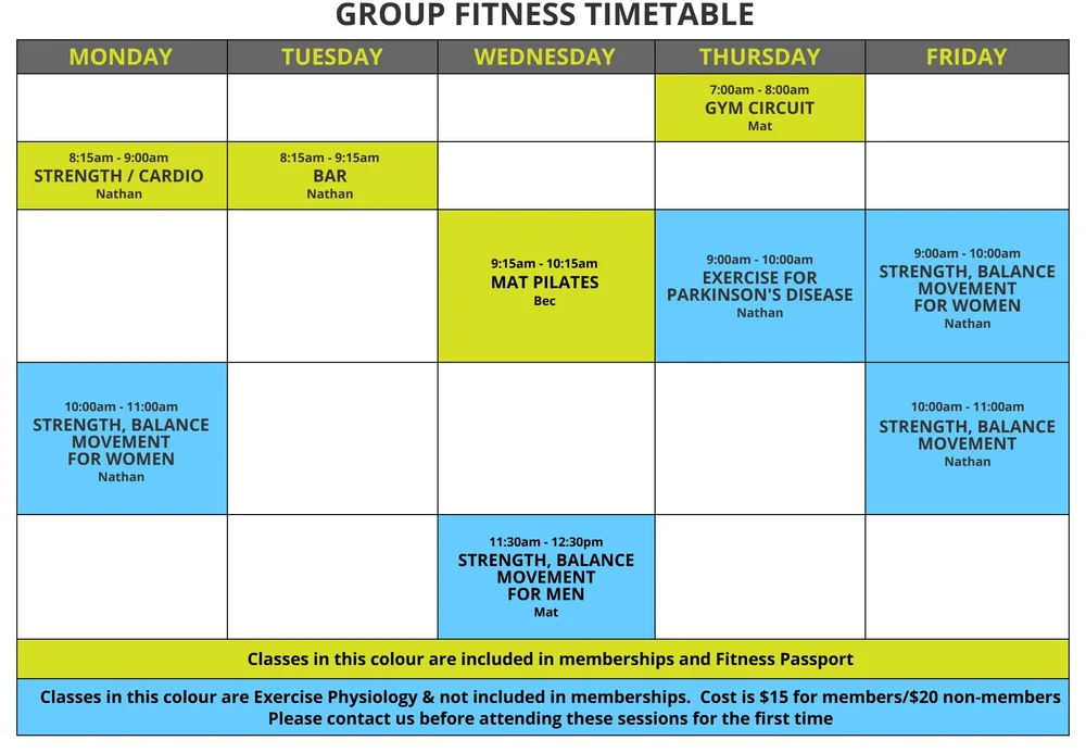 Group Fitness Timetable — Pure Fitness Alstonville