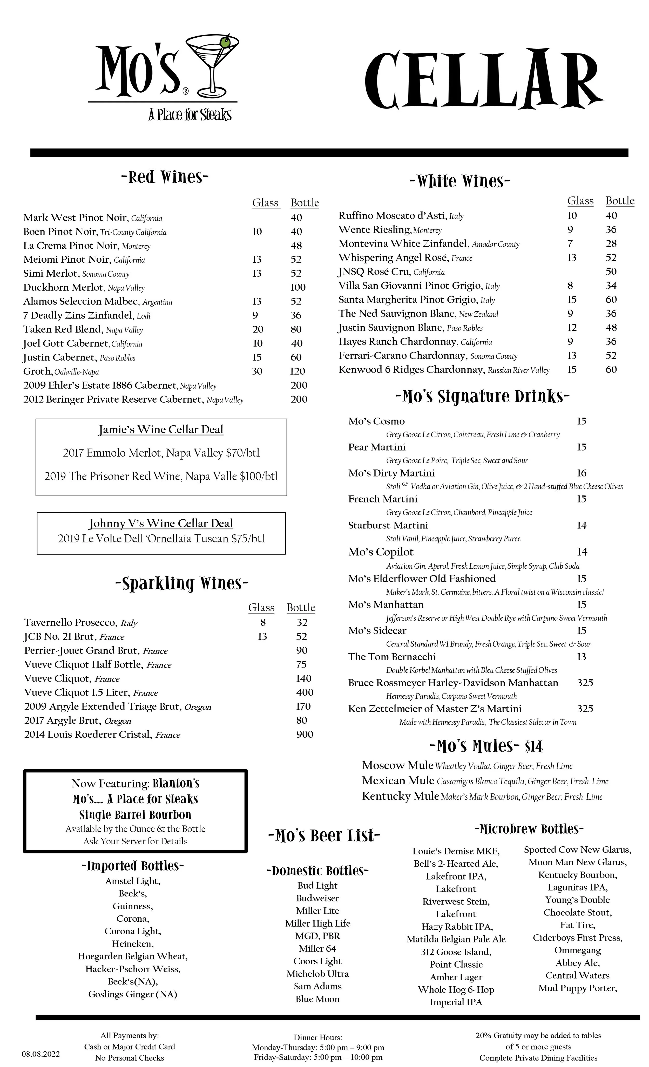 Our Menu | Top Restaurant | Mo's, A Place For Steaks