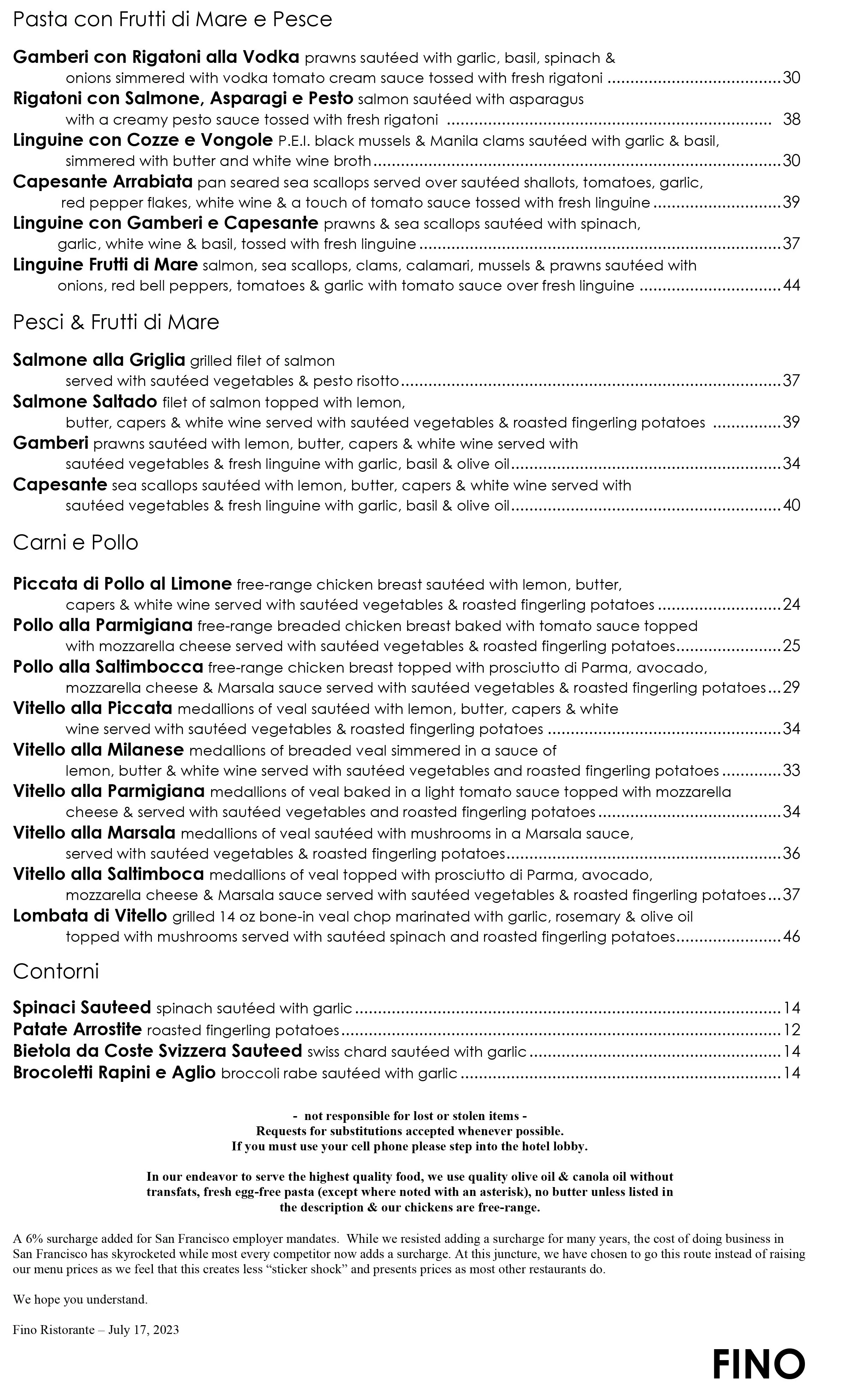 Dinner — Fino Ristorante