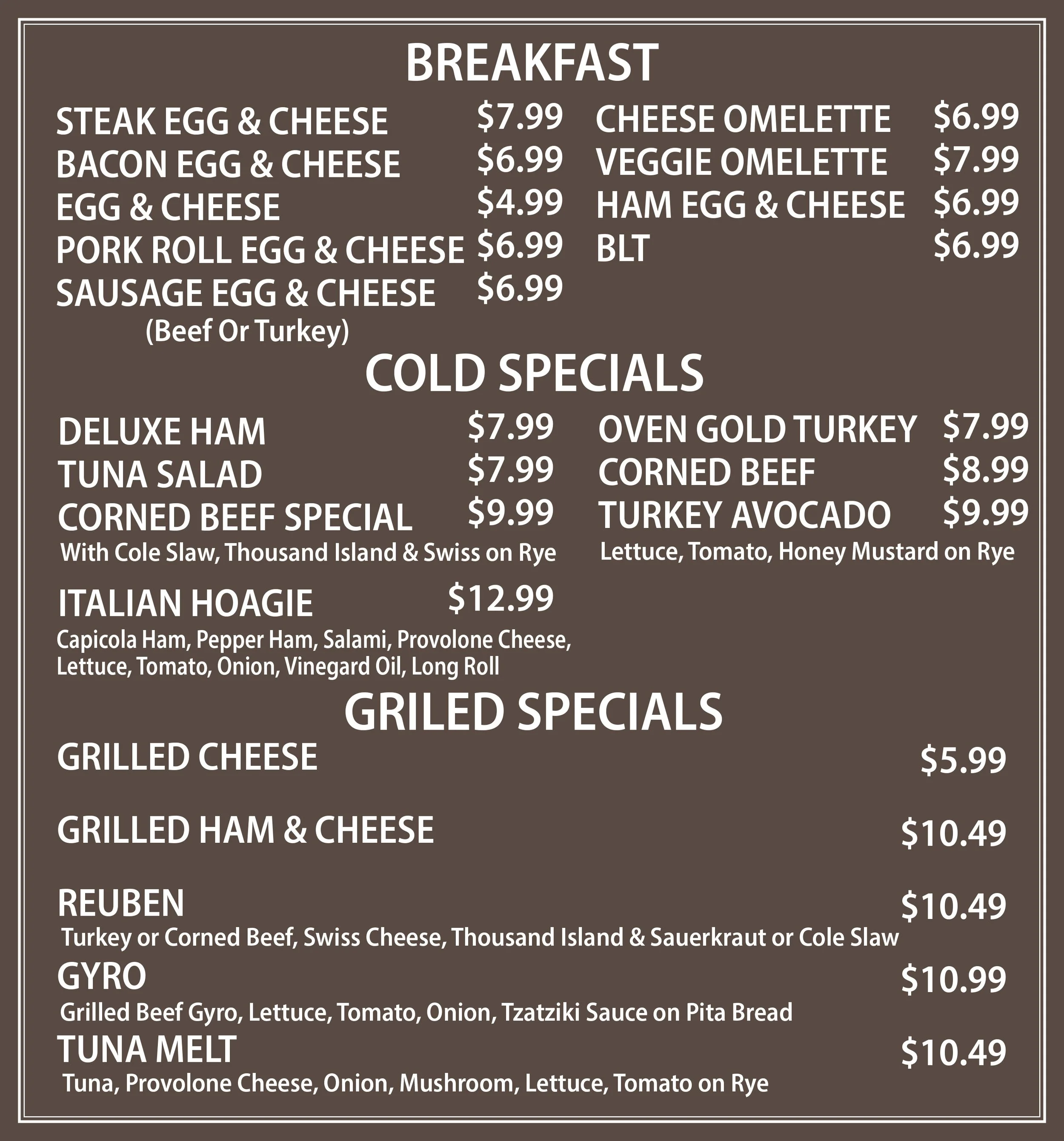 Menu — Philly's Gourmet Steaks