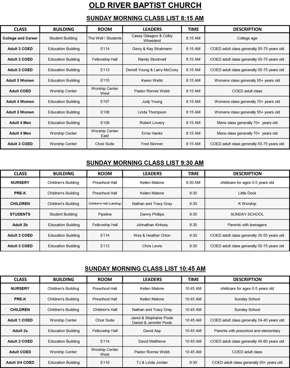 Bible Study Classes — Old River Baptist Church