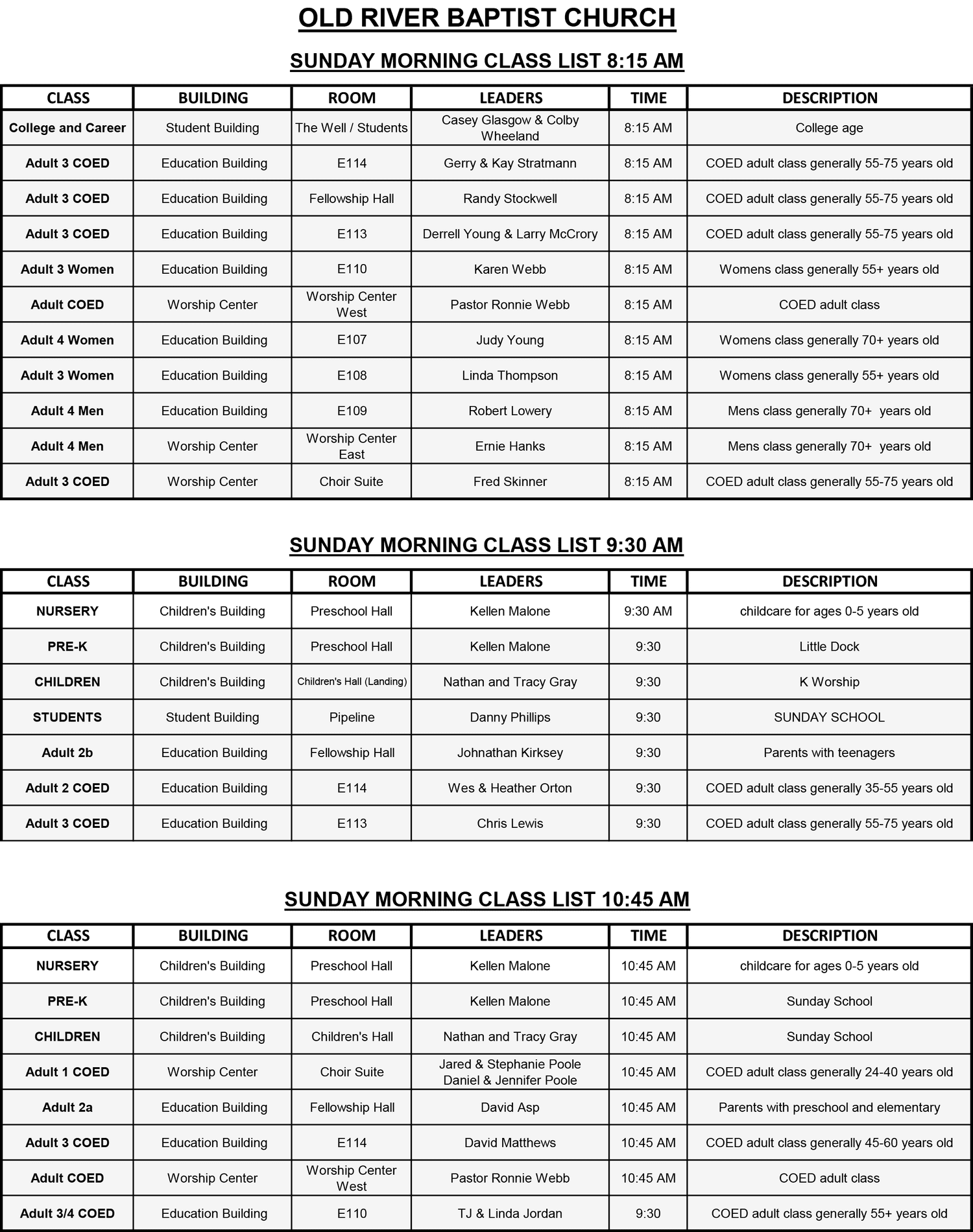 Bible Study Classes — Old River Baptist Church