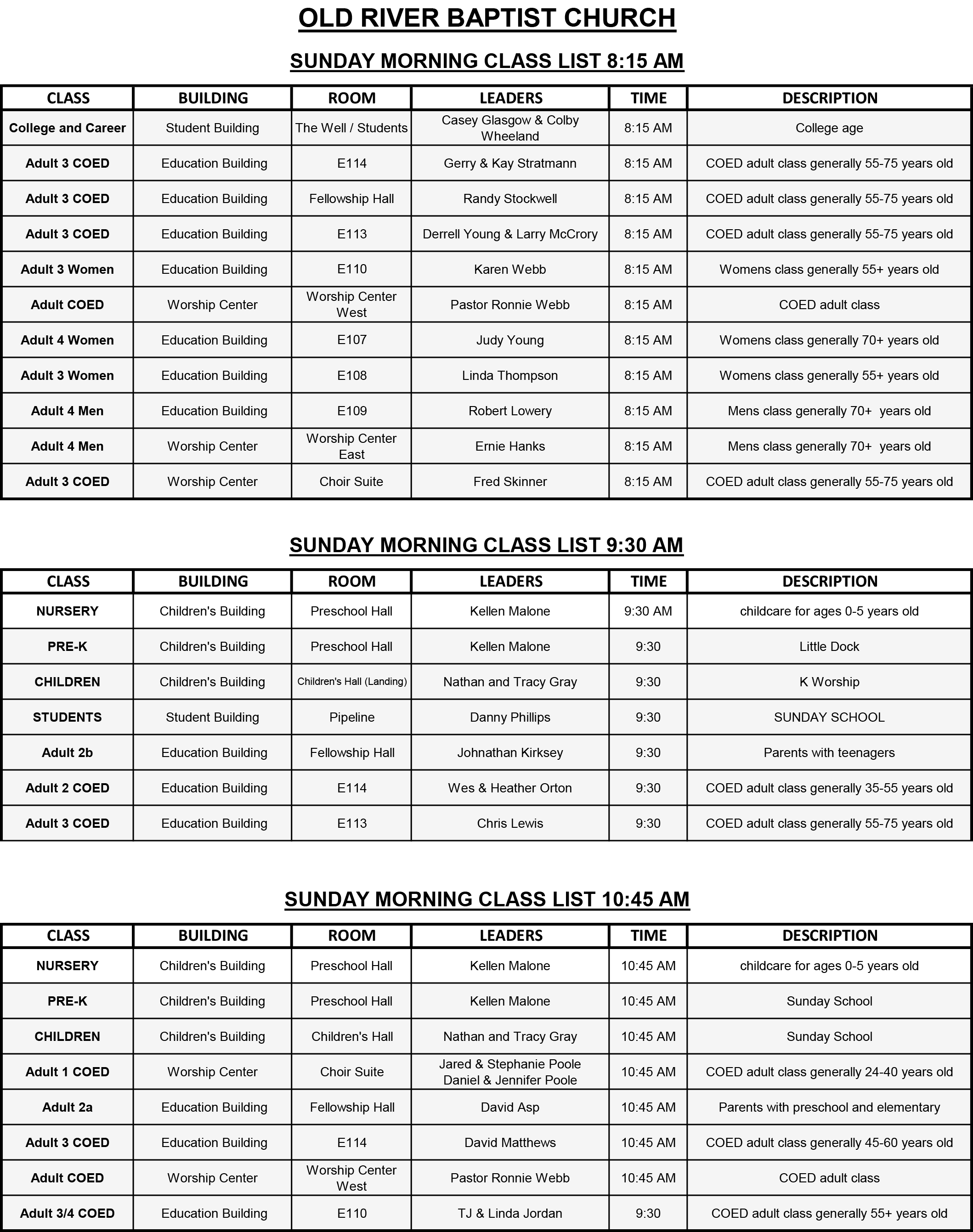 Bible Study Classes — Old River Baptist Church