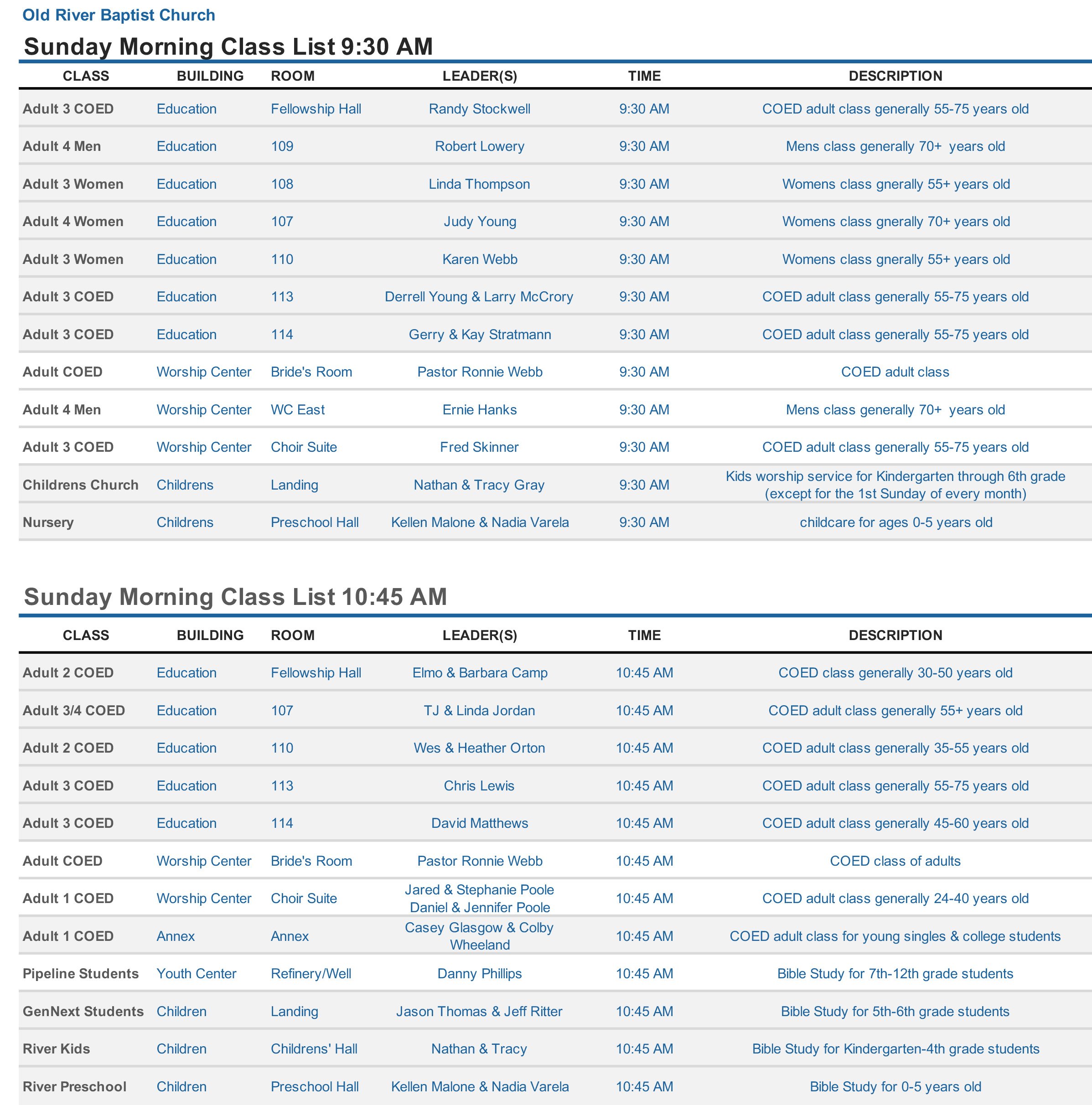 Bible Study Classes — Old River Baptist Church