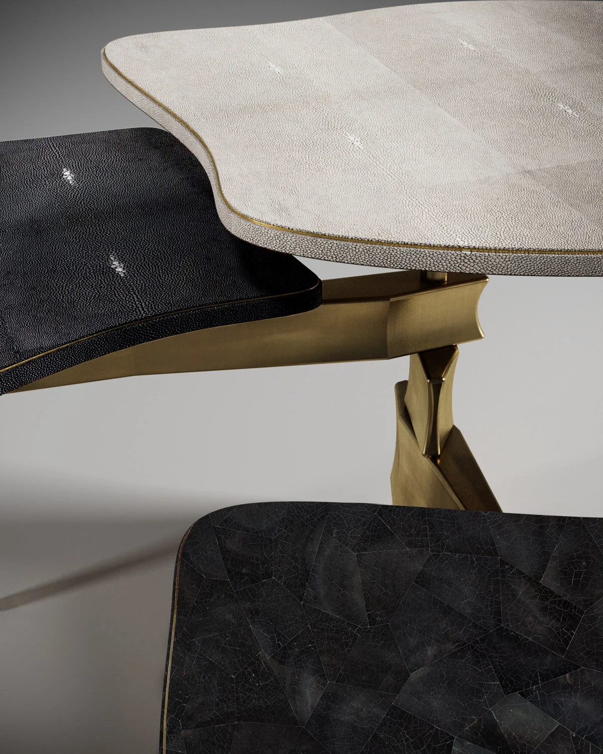 Metropolis 3-Top Coffee Table with Shagreen, Shell & Bronze Patina ...