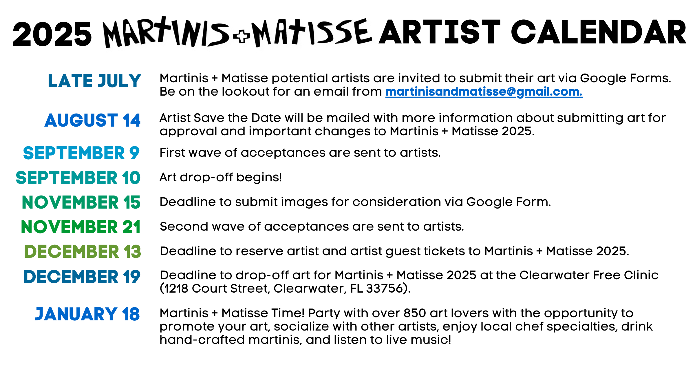 Artist Schedule | Check Event Details — Clearwater Free Clinic