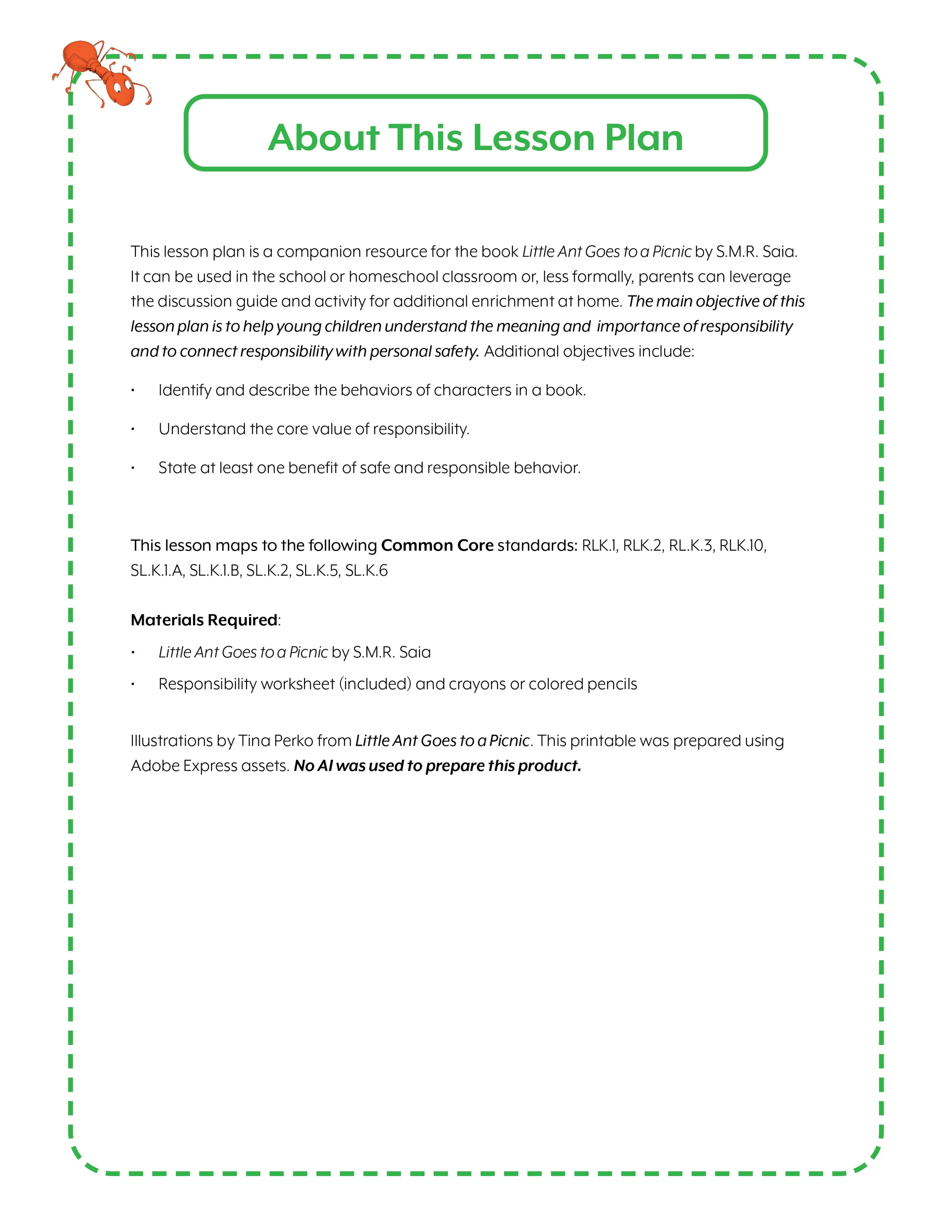 Kindergarten Social Emotional Learning Lesson Plan - Responsible ...