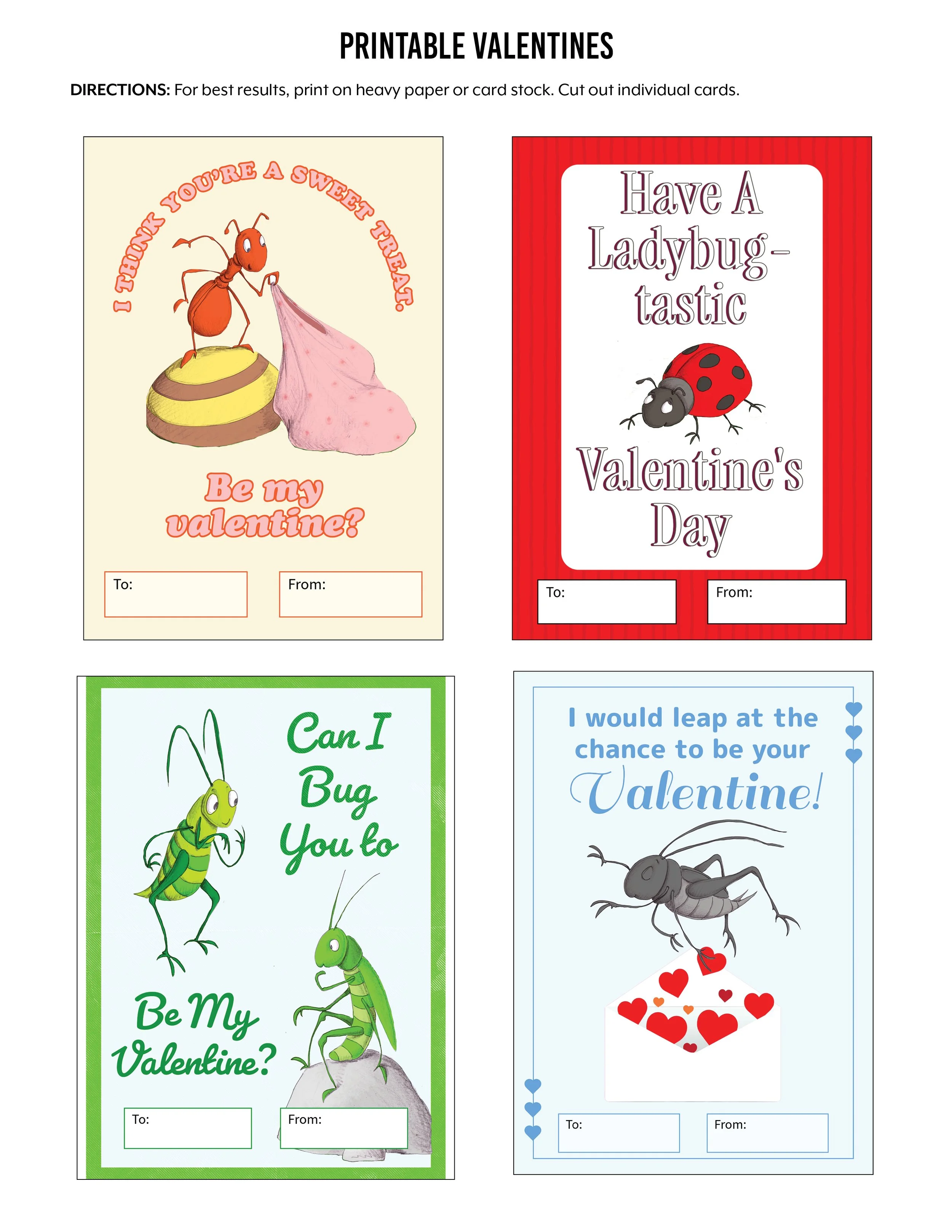 Free Valentines Cards to Print – Bug Themed Printable Valentine’s Day ...