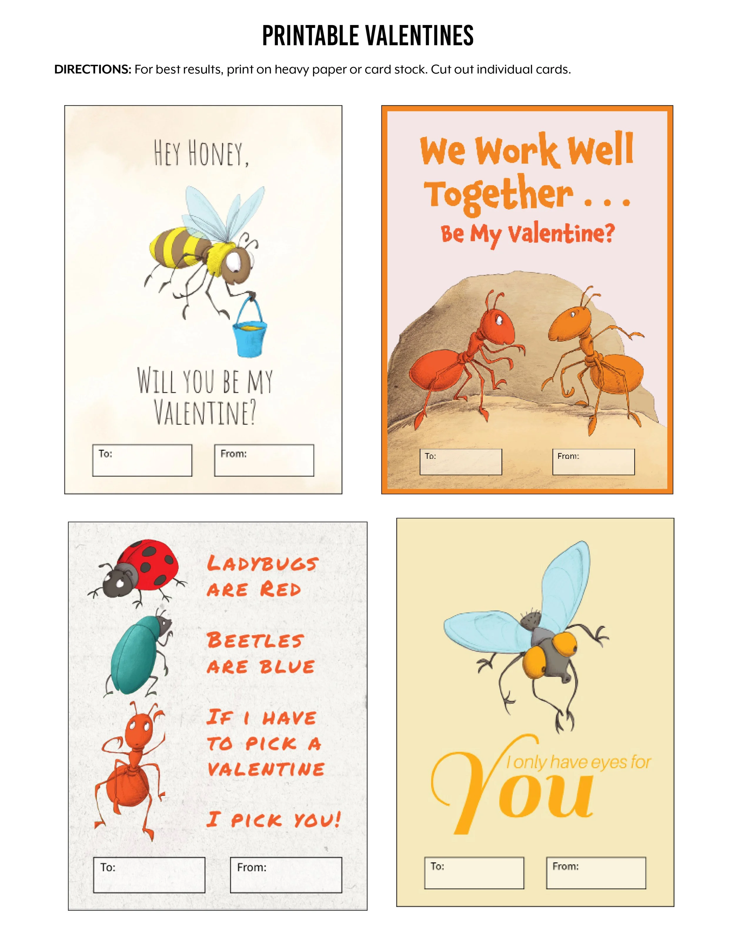 Free Valentines Cards to Print – Bug Themed Printable Valentine’s Day ...