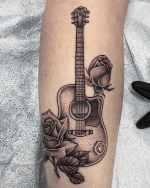 Guitar And Rose Tattoos