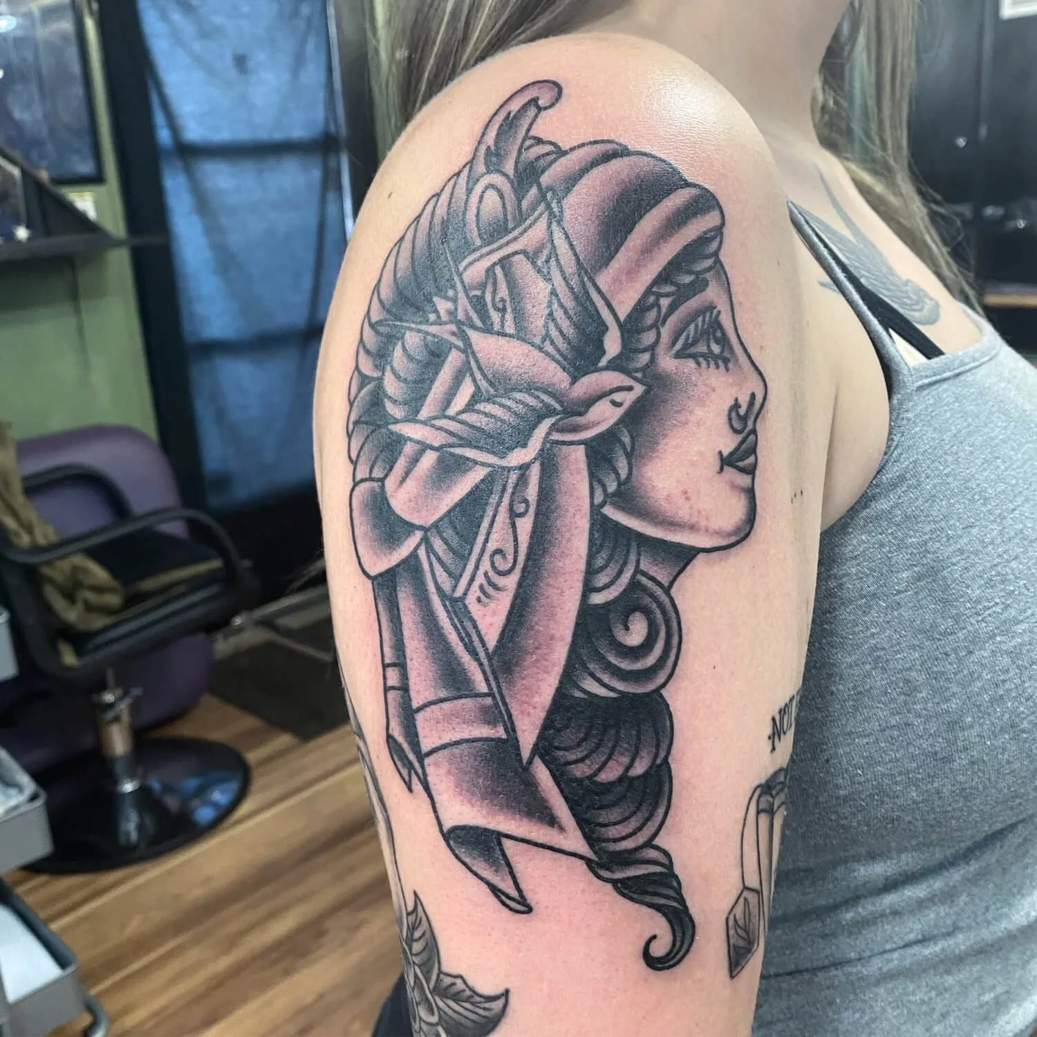 Traditional Woman Profile Tattoo