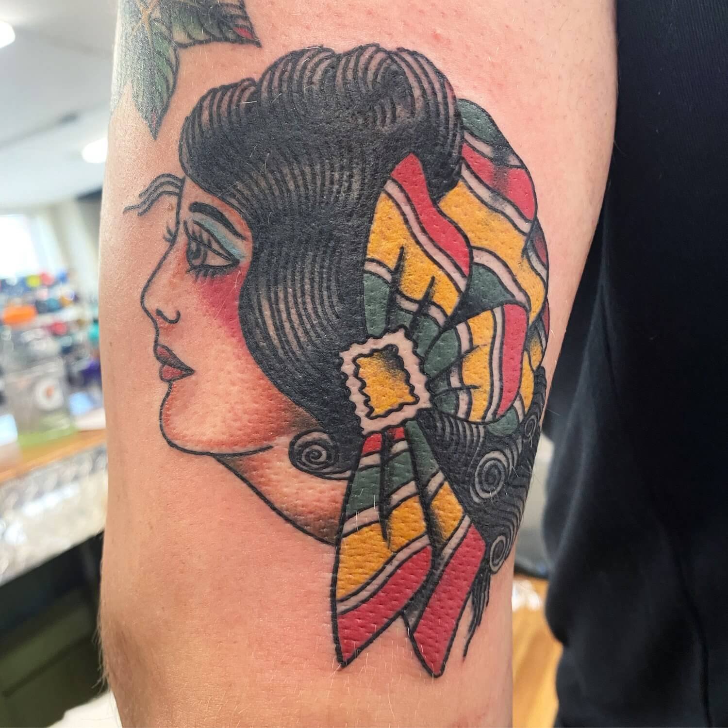 Traditional Woman Profile Tattoo