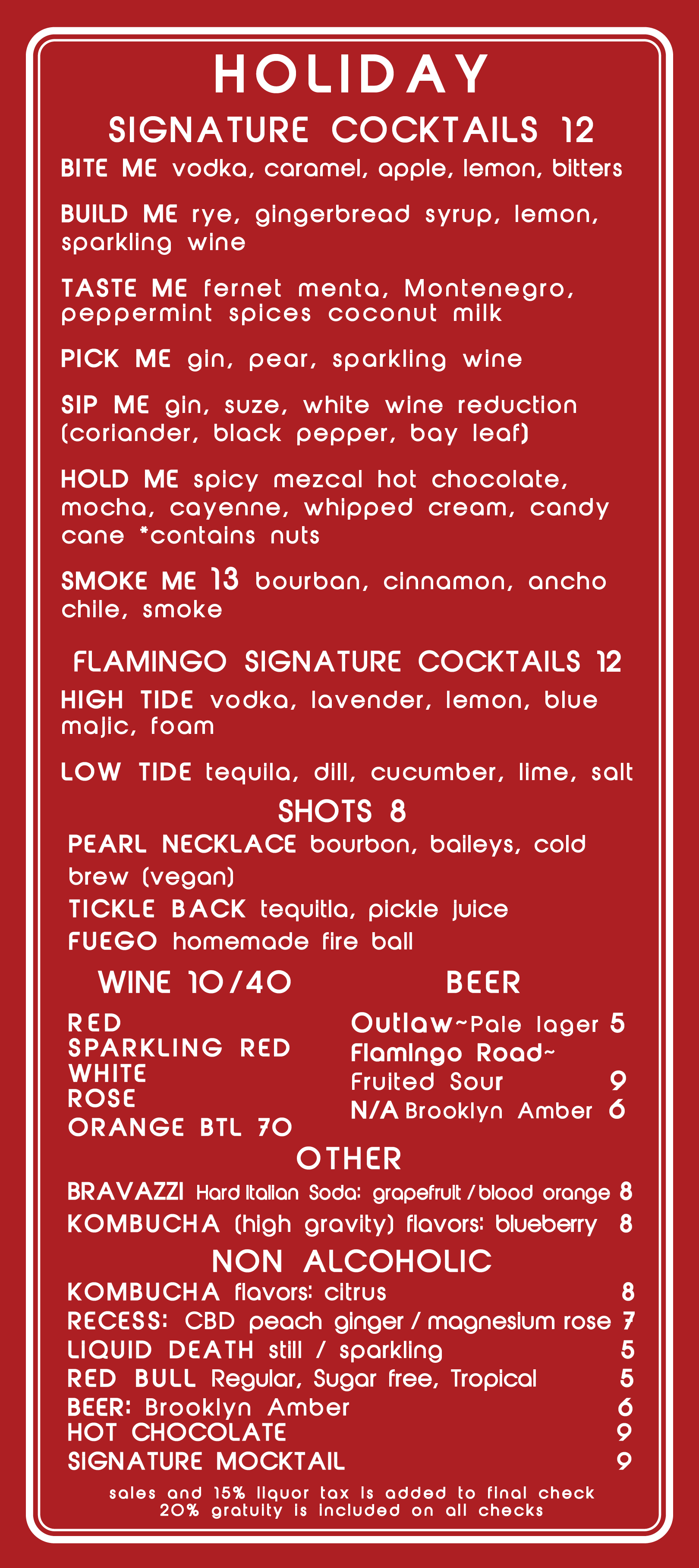 Flamingo Menu — Flamingo Food/Cocktails/Dancing