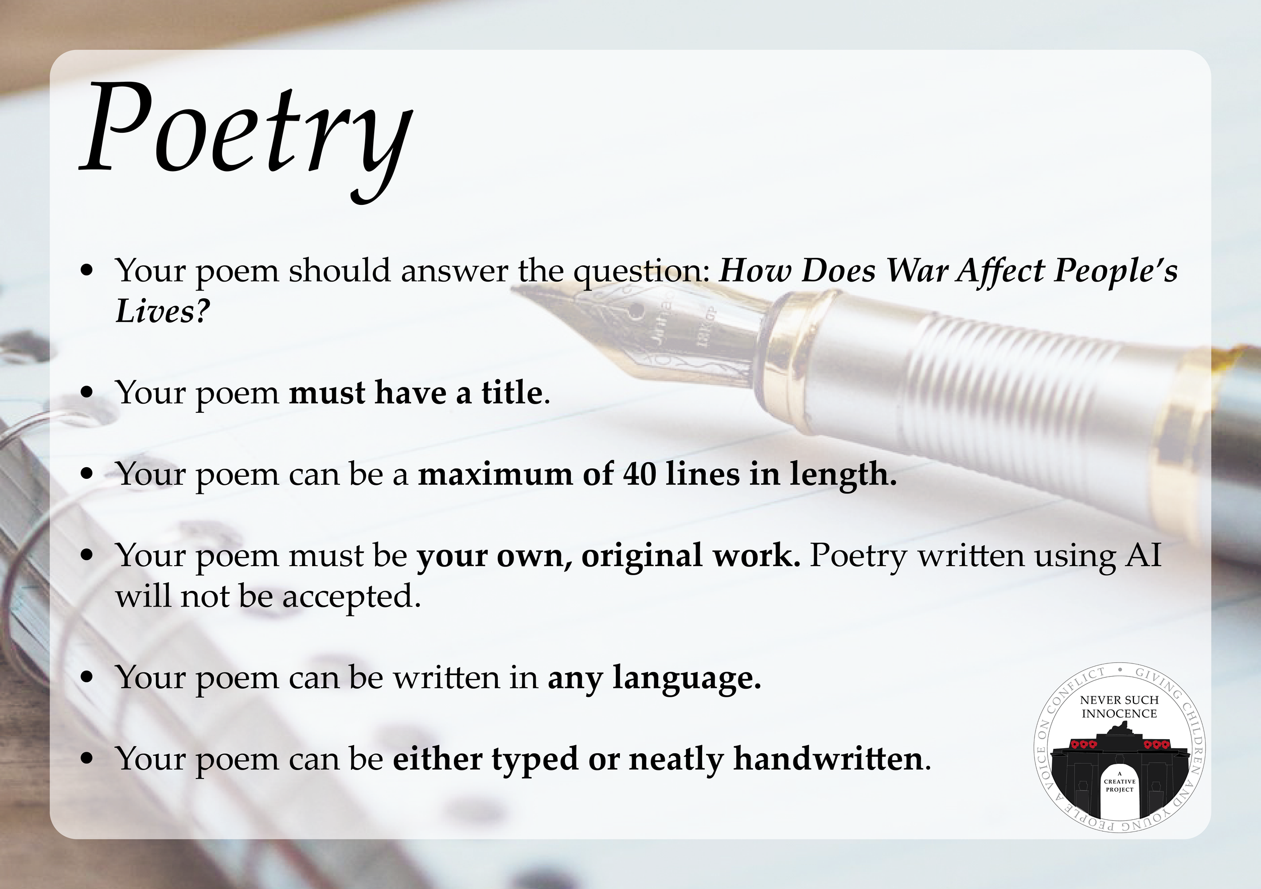 Poetry Competition — Never Such Innocence