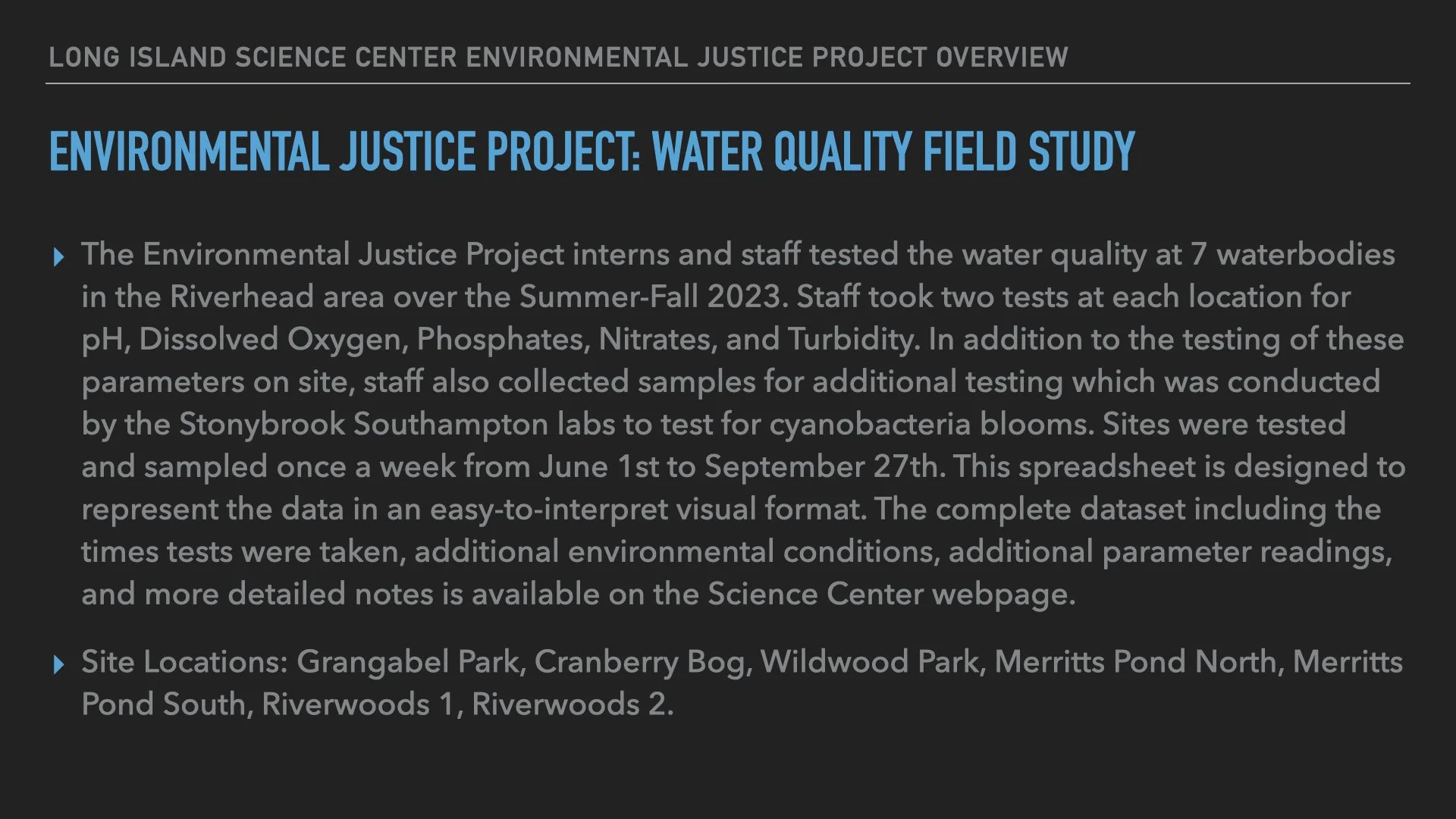Water Data 2023 — Long Island Science Center