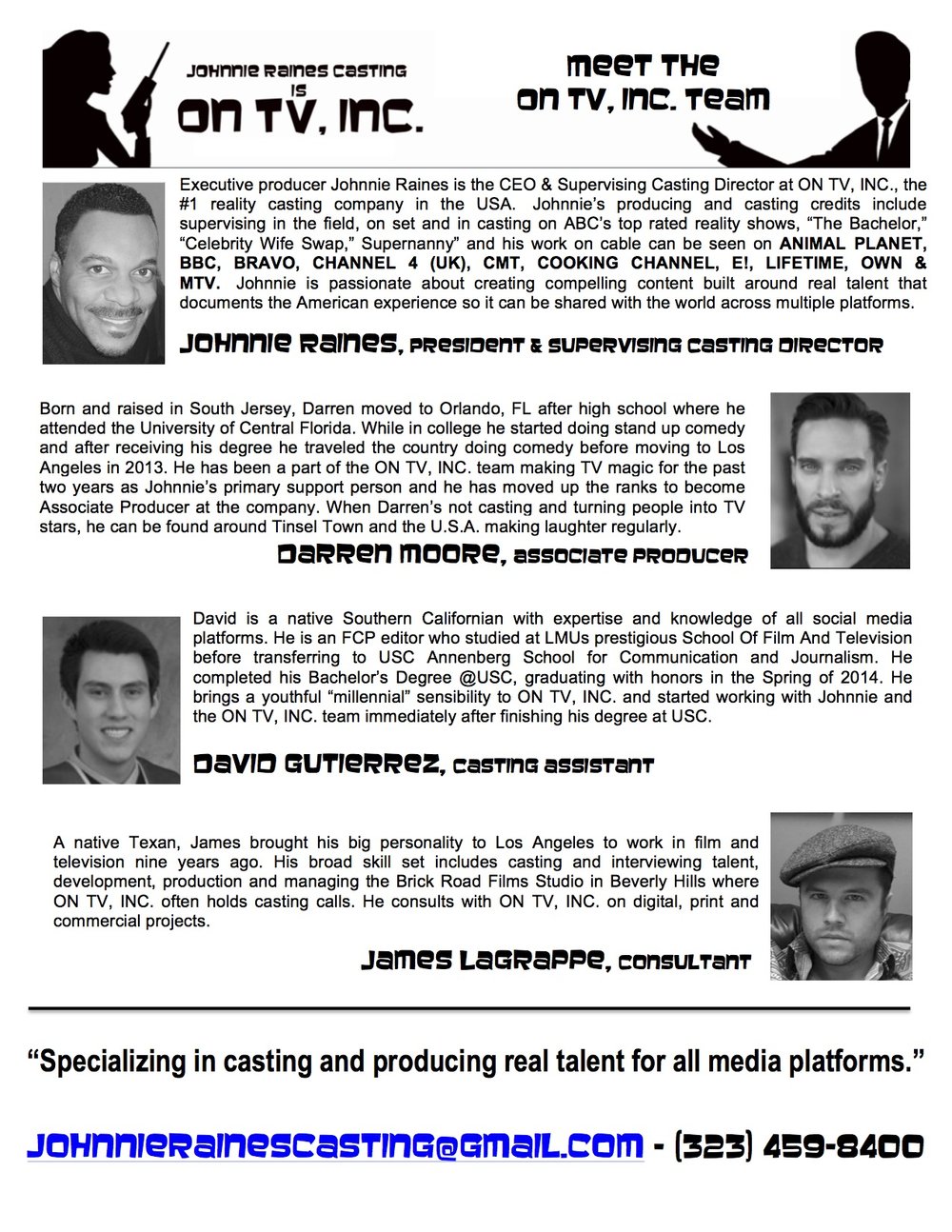 Meet Johnnie Raines and the ON TV, INC. Team — ON TV, INC.