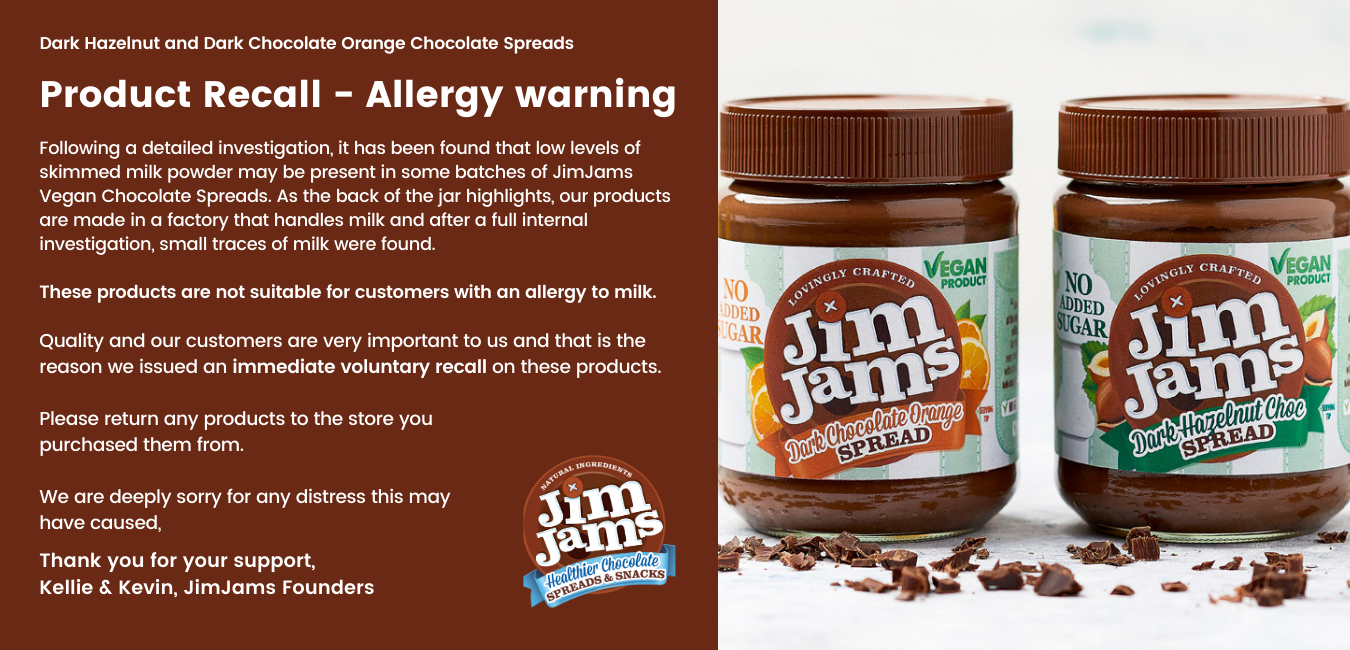 Product Recall — JimJams Healthier Chocolate Spreads