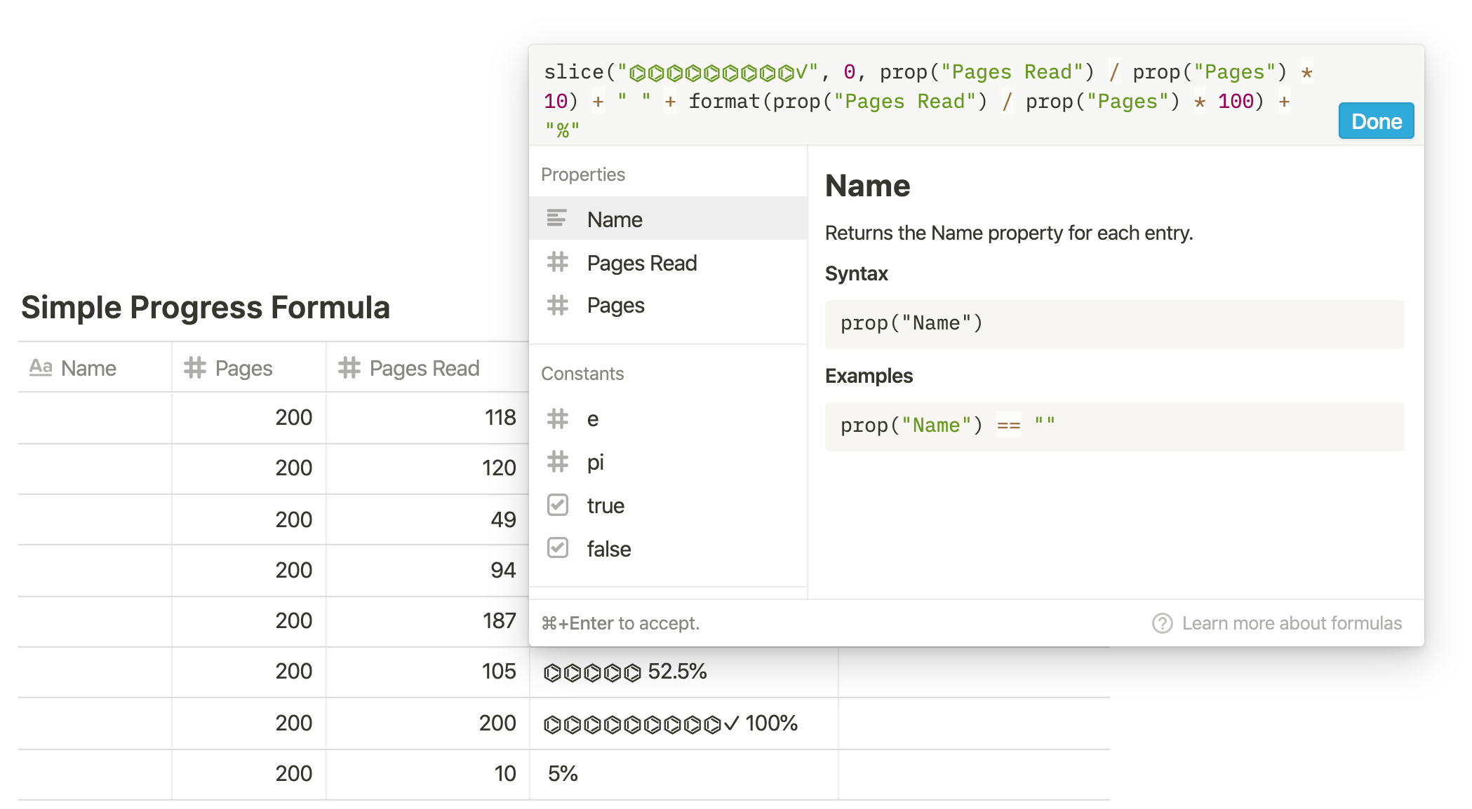 Notion Tips: Simplified Progress Bar Formula With Slice — Red Gregory