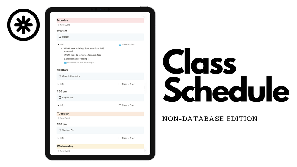 Notion For Students: Minimal Class Schedule — Red Gregory