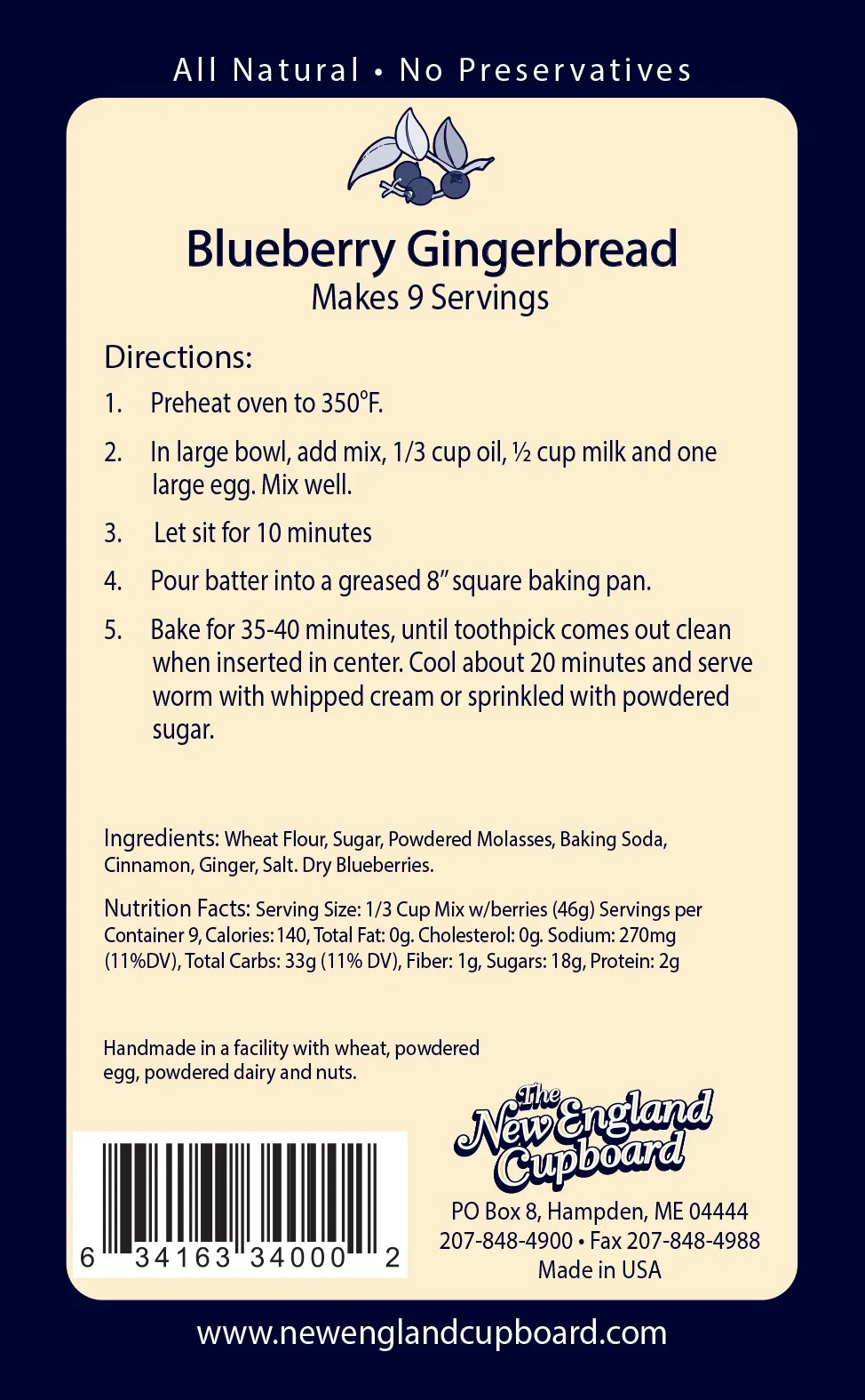 Blueberry Gingerbread Mix — New England Cupboard