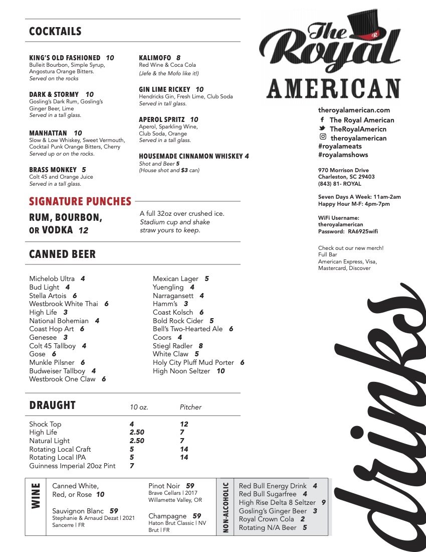 Menu — The Royal American